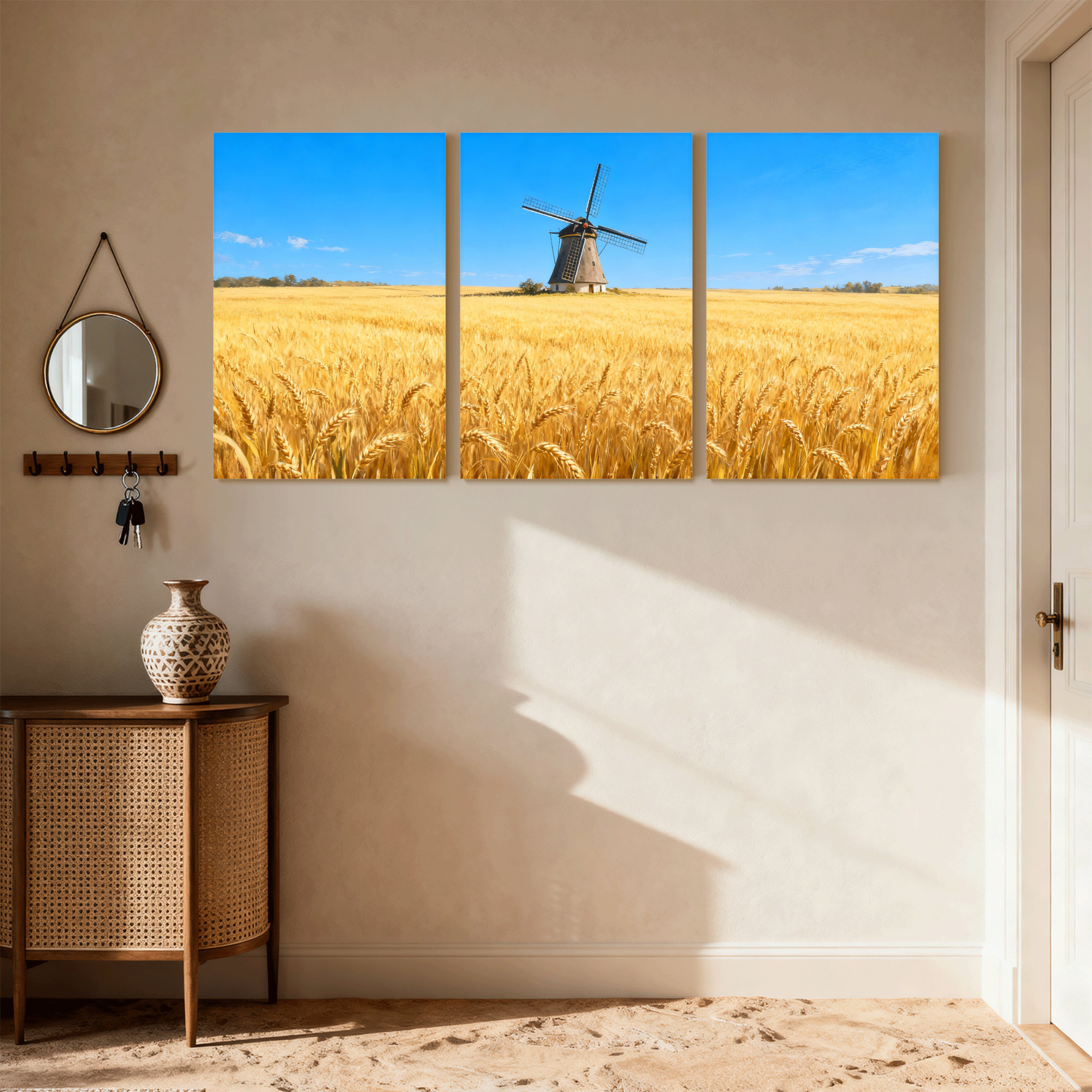 Bay Isle Home™ Scenic & Cityscapes Wheat Field With Windmill Sky Set of ...