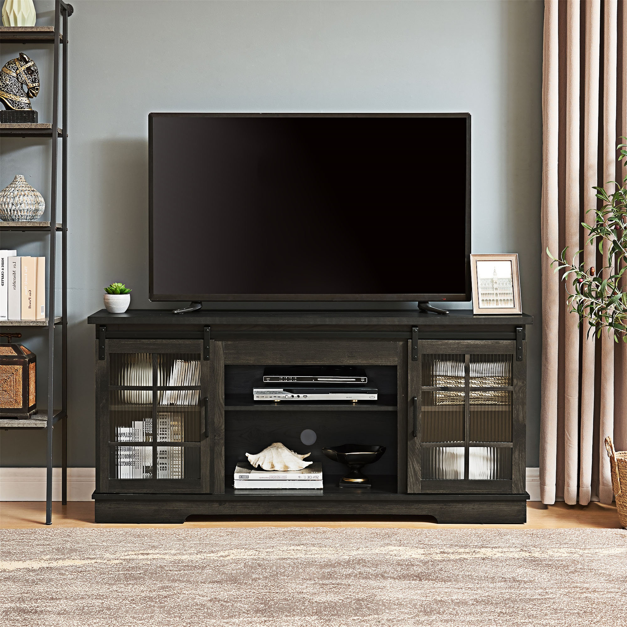 Gracie Oaks Multipurpose Sliding Door TV Stand Large Storage Cabinet ...