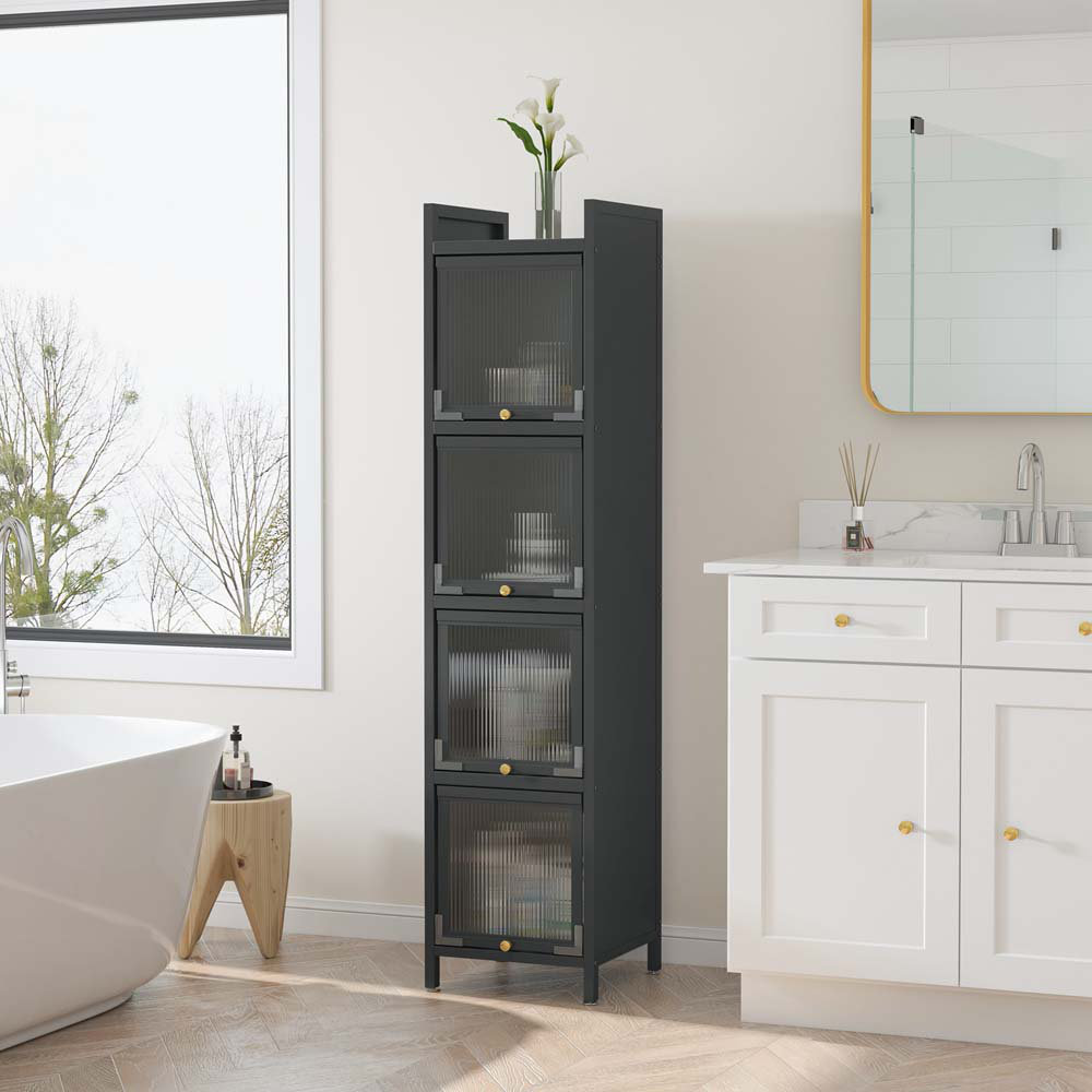 Ebern Designs Modern Four Tier Glass Door Cabinet With Featuring Five