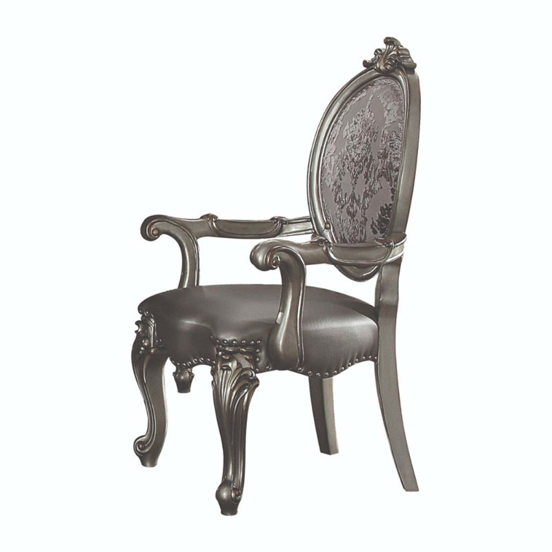 Bloomsbury Market Ronald Arm Chair (2Pc) Silver Faux Leather | Wayfair