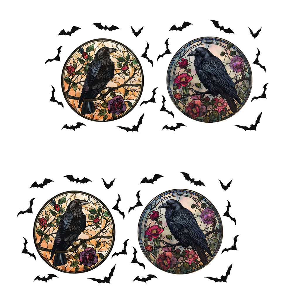 The Holiday Aisle® 4 Pcs Halloween Window Clings Halloween Window Decorations Bats Crow ...