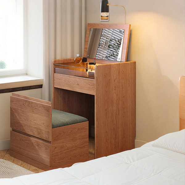 Orren Ellis Retro Cherry Solid Wood Vanity and Dresser Combination ...