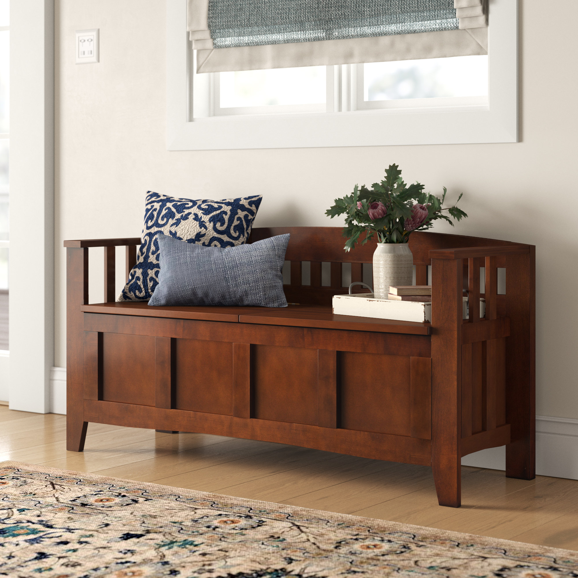 Wildon Home® Shayla 50" Wood Lift Top Split Seat Slat Back Storage ...