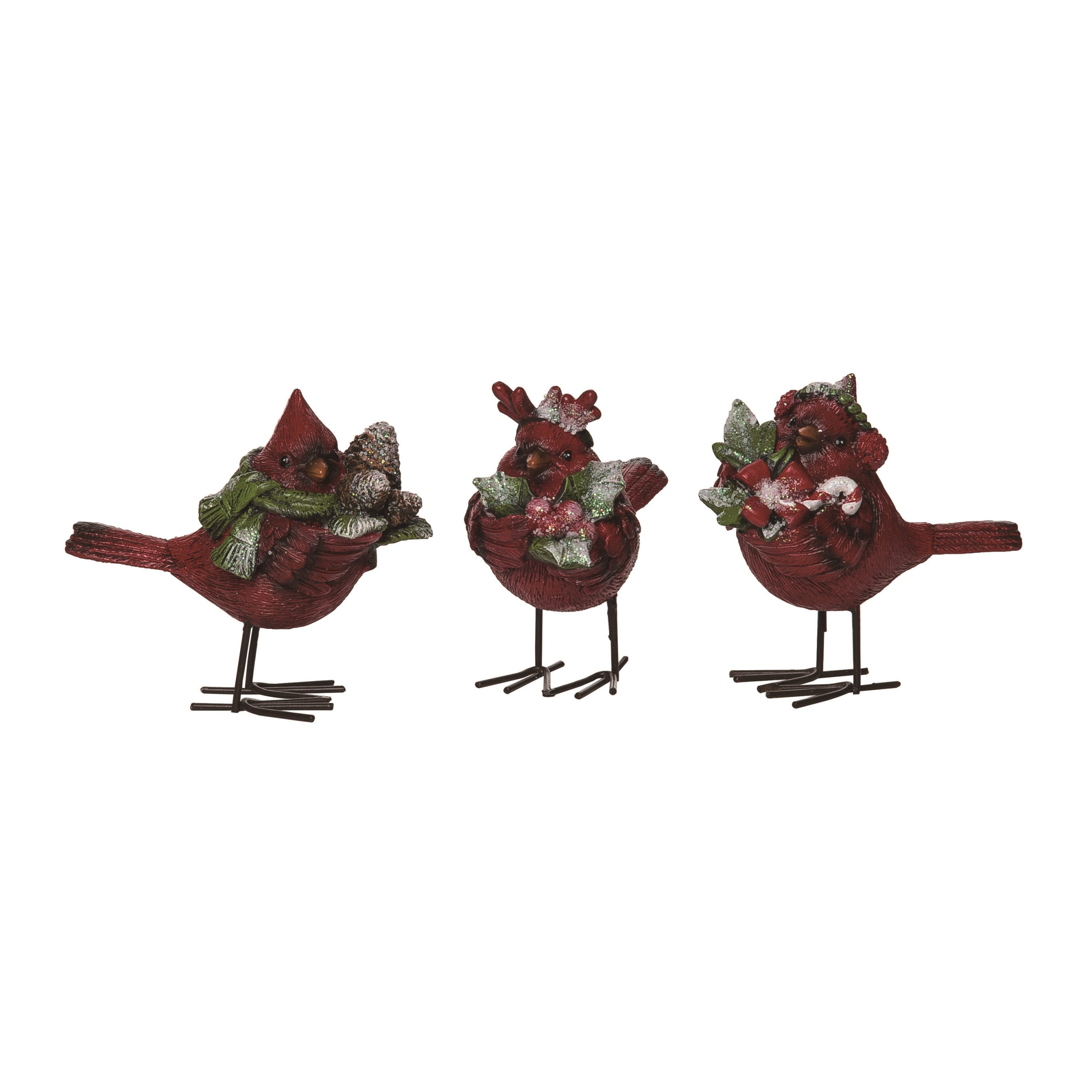 The Holiday Aisle® Resin Snow Cardinal Figurine Set of 3 Christmas Home ...