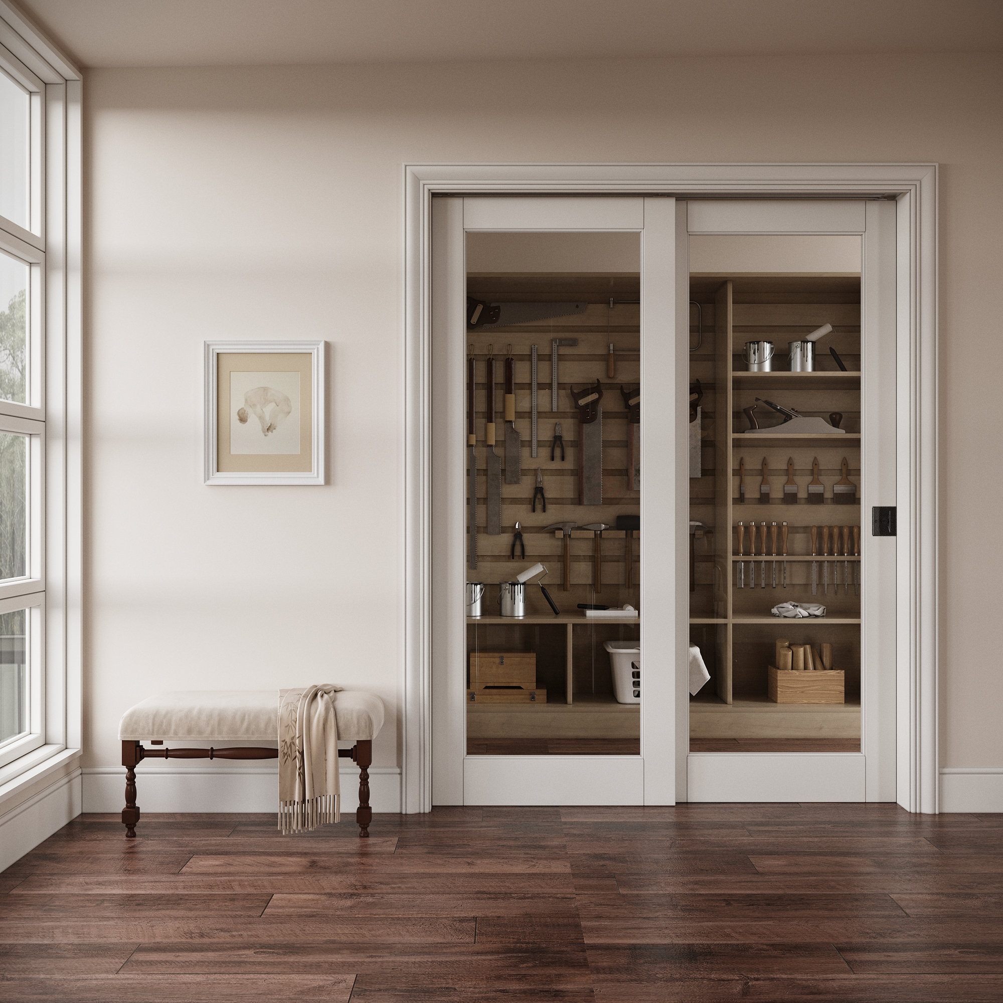 Win Stellar Interior 1-Lite Clear Glass Pantry Sliding Bypass Closet ...