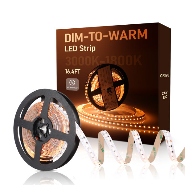LEDVANS 16.4ft Dim-to-warm 24v Led Strip Light, 3000k To 1800k Dimmable ...