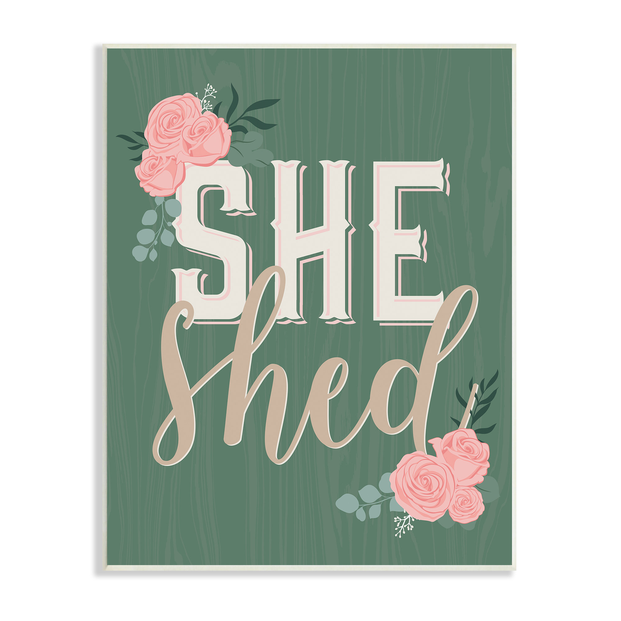Stupell Industries She Shed Floral Pink Rose Calligraphy Sign Wall ...