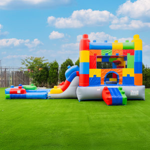 HeroKiddo Block Party 14' x 26' Inflatable Water Slide Bounce House ...