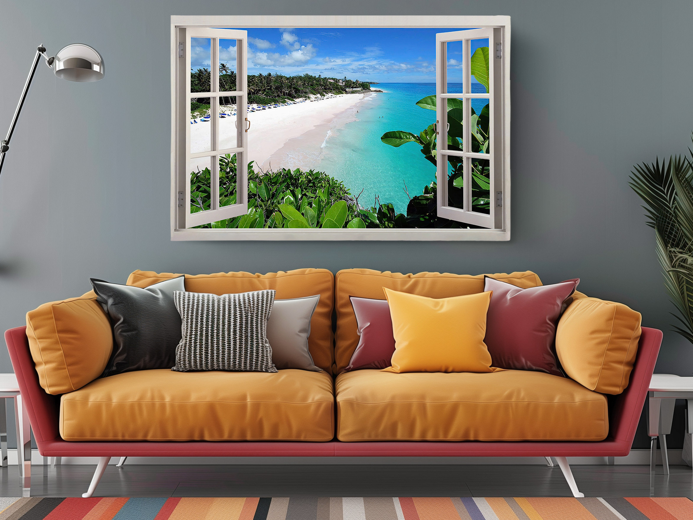 Rosecliff Heights Exotic Beach Day View Open Window Canvas Print Wall ...