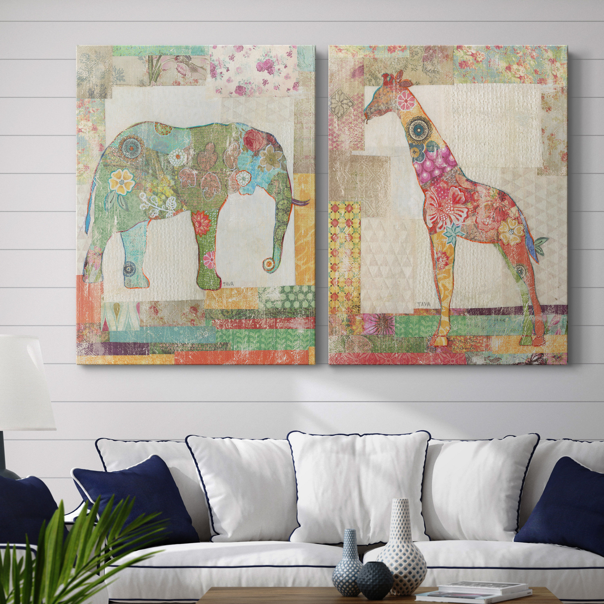 Bungalow Rose Elephant Montage - 2 Piece Graphic Art Print Set | Wayfair