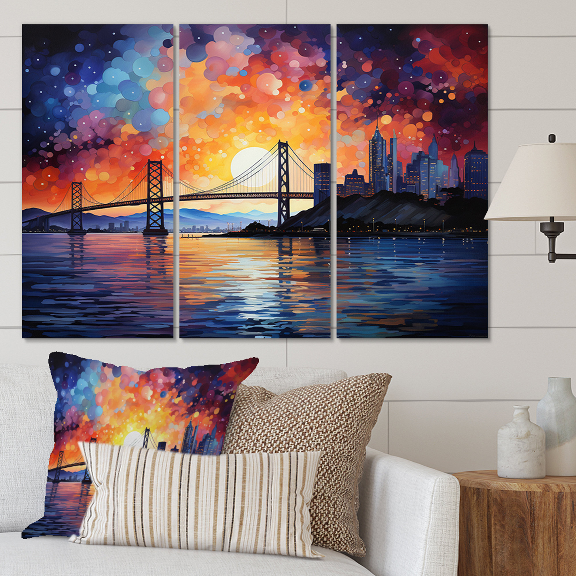 Design Art Orange Bridge Gateway Pointillism II - Architecture Metal ...