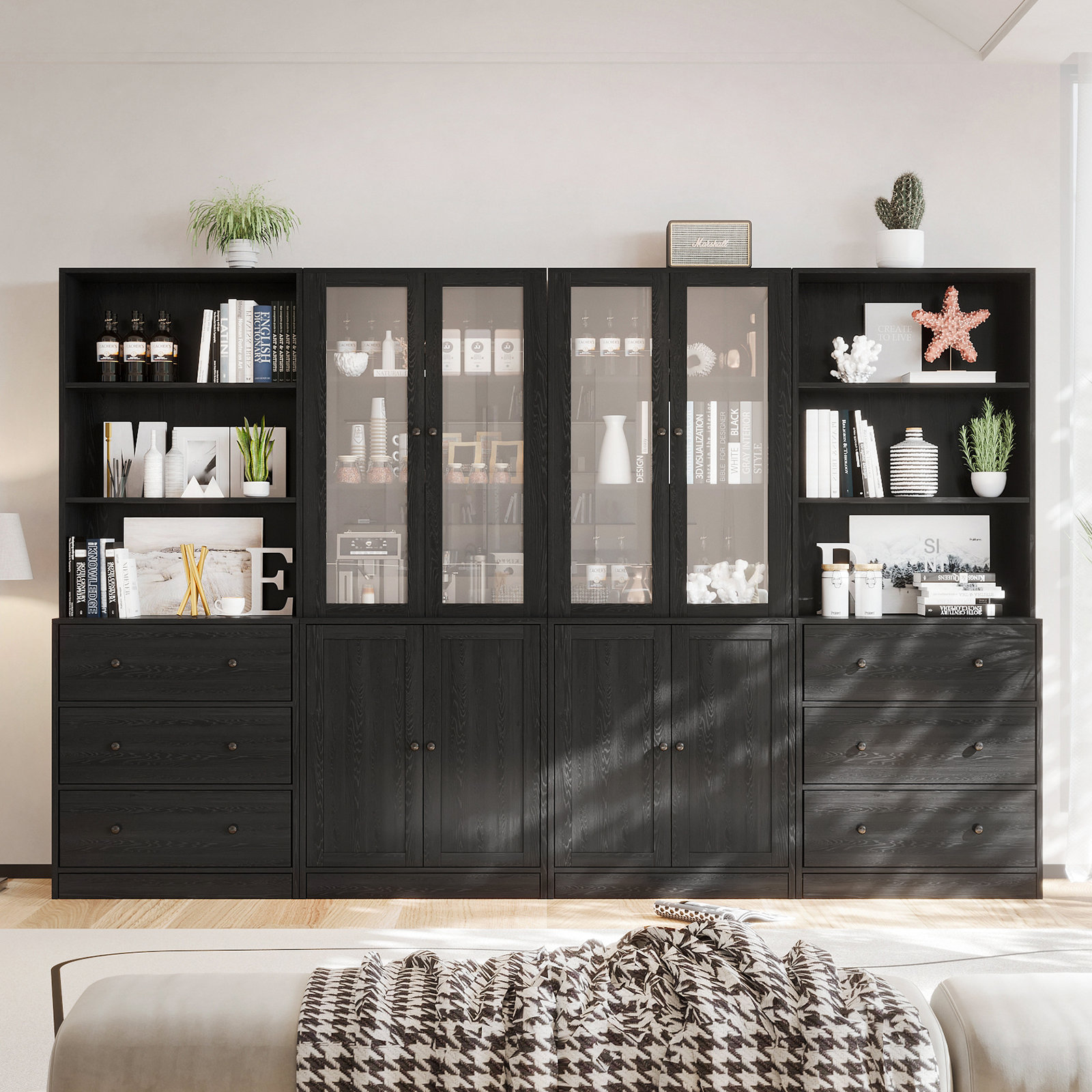 Latitude Run® Reshelle 71" H x 94.5" W Glass Library Bookcase & Reviews ...