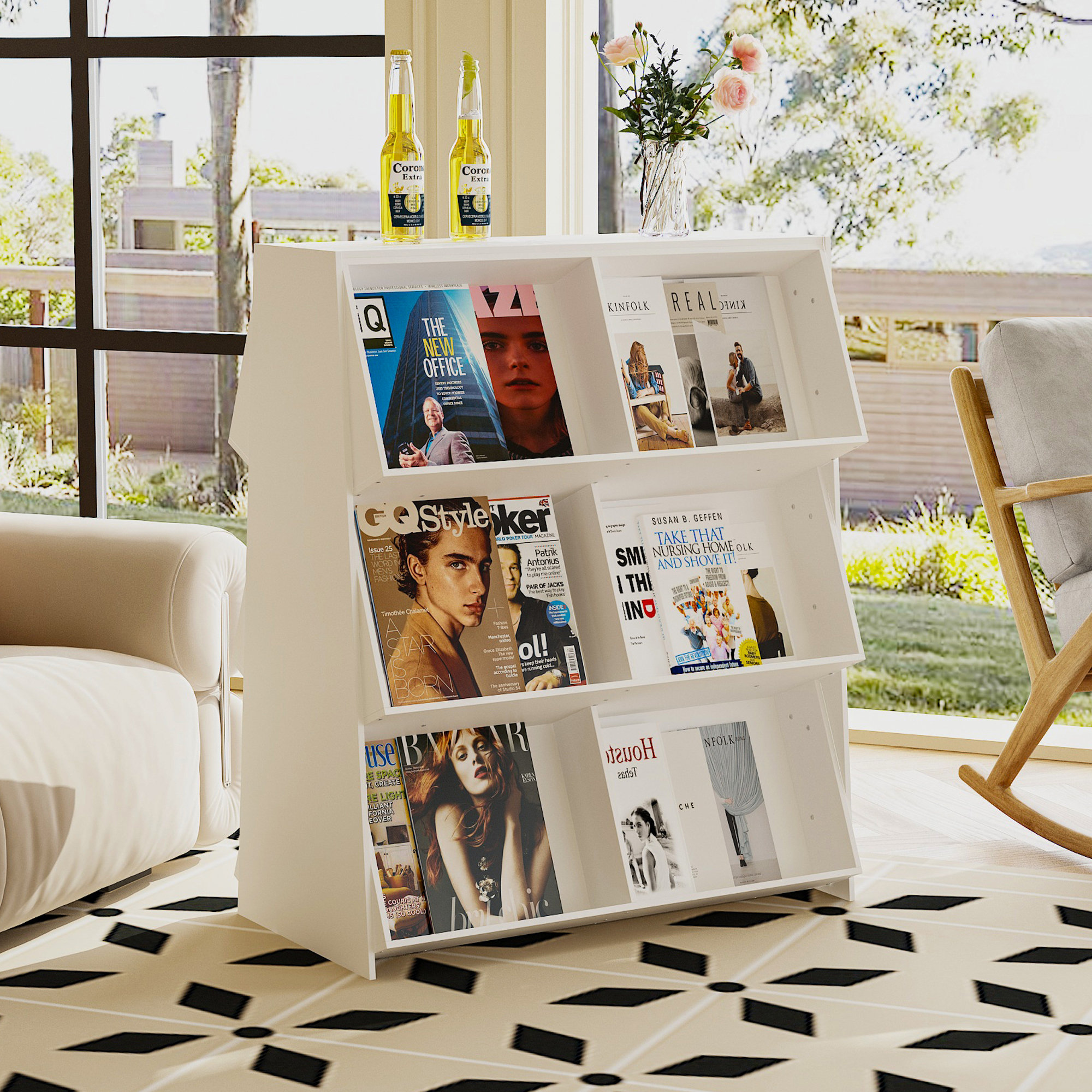 Latitude Run® 39.4'' W 6 Tier Double Sided Magazine Rack In White | Wayfair