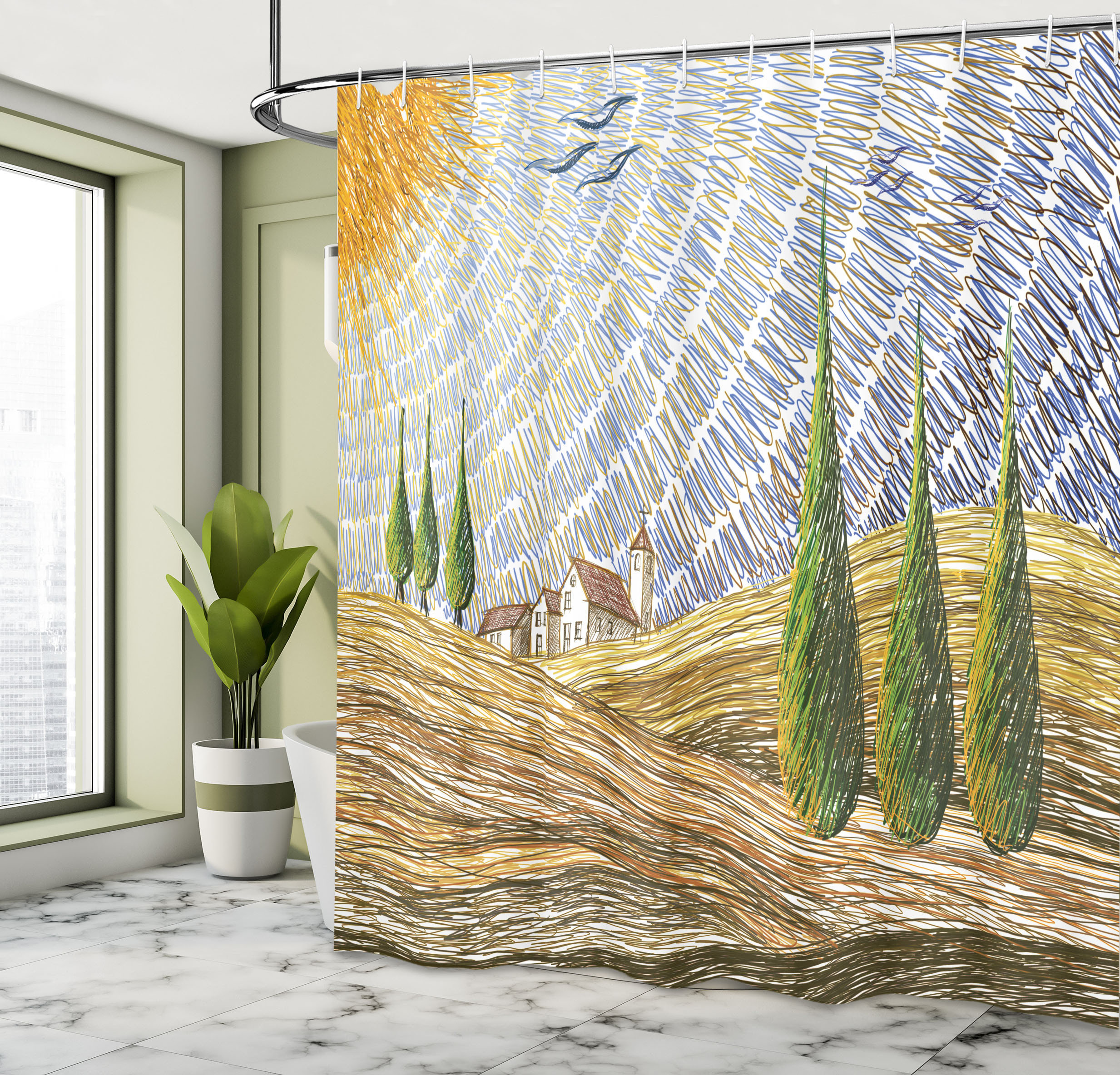 East Urban Home Italian Shower Curtain Set + Hooks | Wayfair