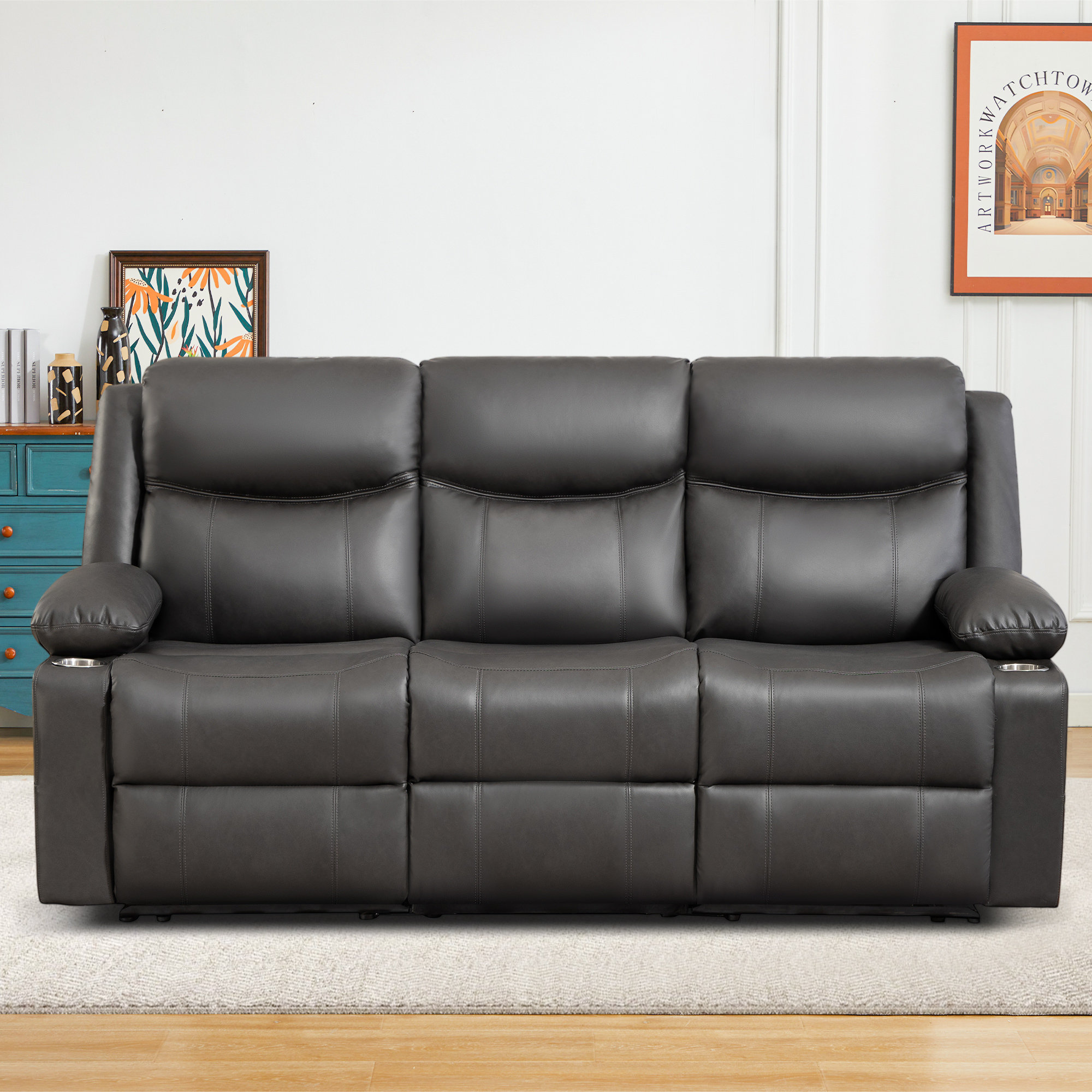 Latitude Run Manual Sofa Recliner With Heat Vibration Massage Cup