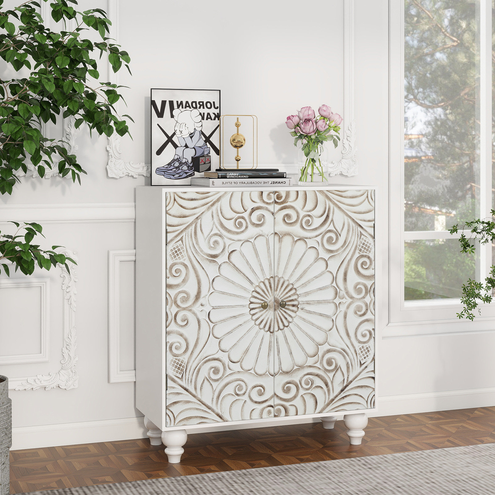 Ophelia & Co. Small Accent Cabinet With 2 Vintage Doors, Wood Antique ...