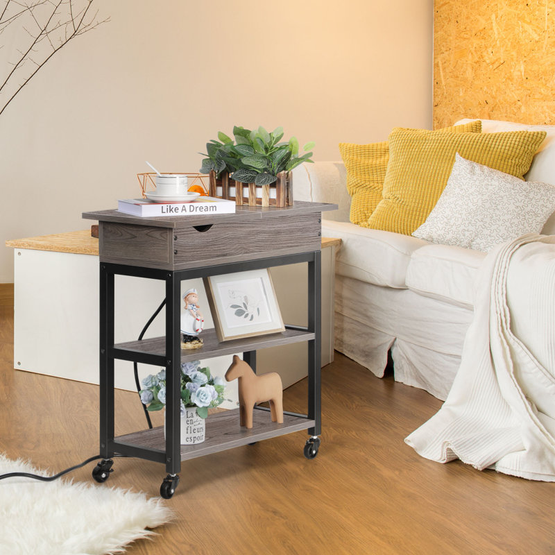17 Stories Wheel End Table and Built-In Outlets | Wayfair