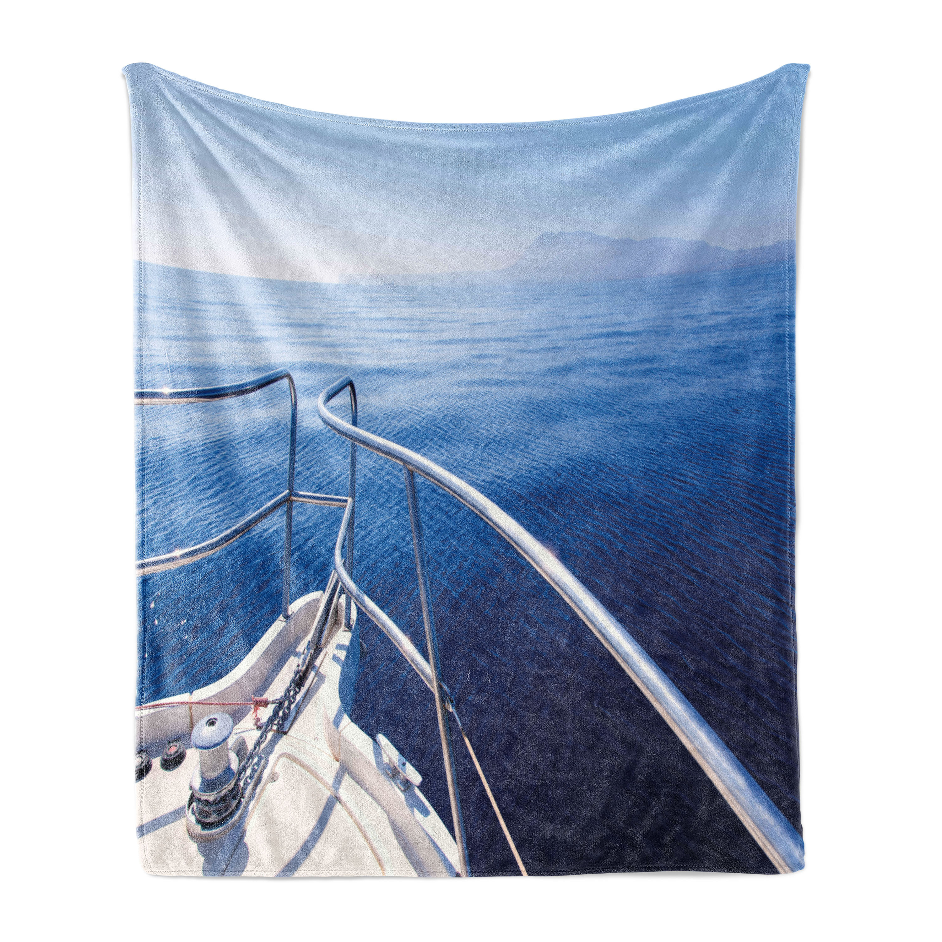 Ambesonne Navy Fleece Throw Blanket Boat Yacht Ocean Scenery Navy Blue ...