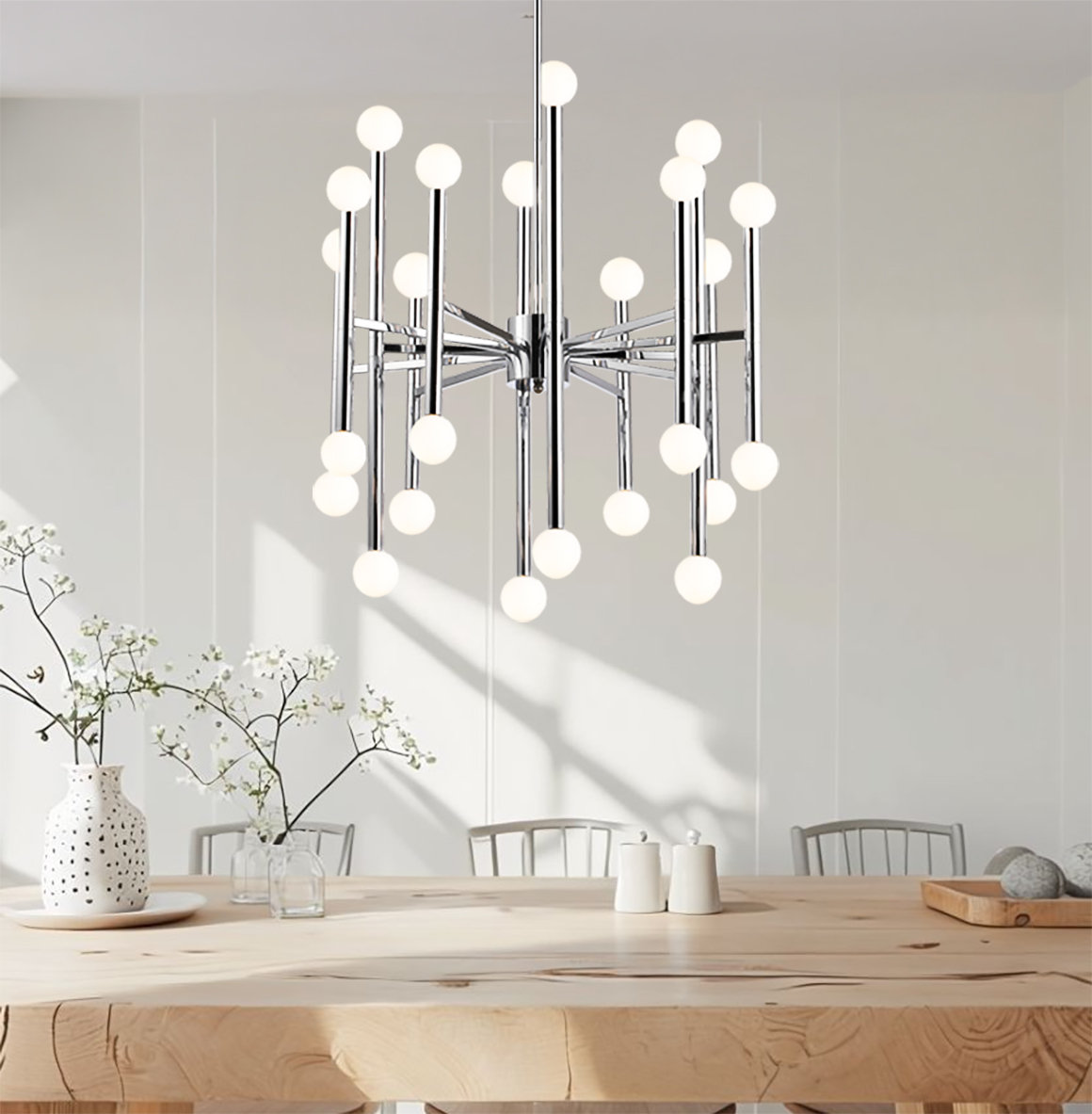 Ivy Bronx 24-Light Candle-Design Sputnik Chandelier In Chrome Finish ...