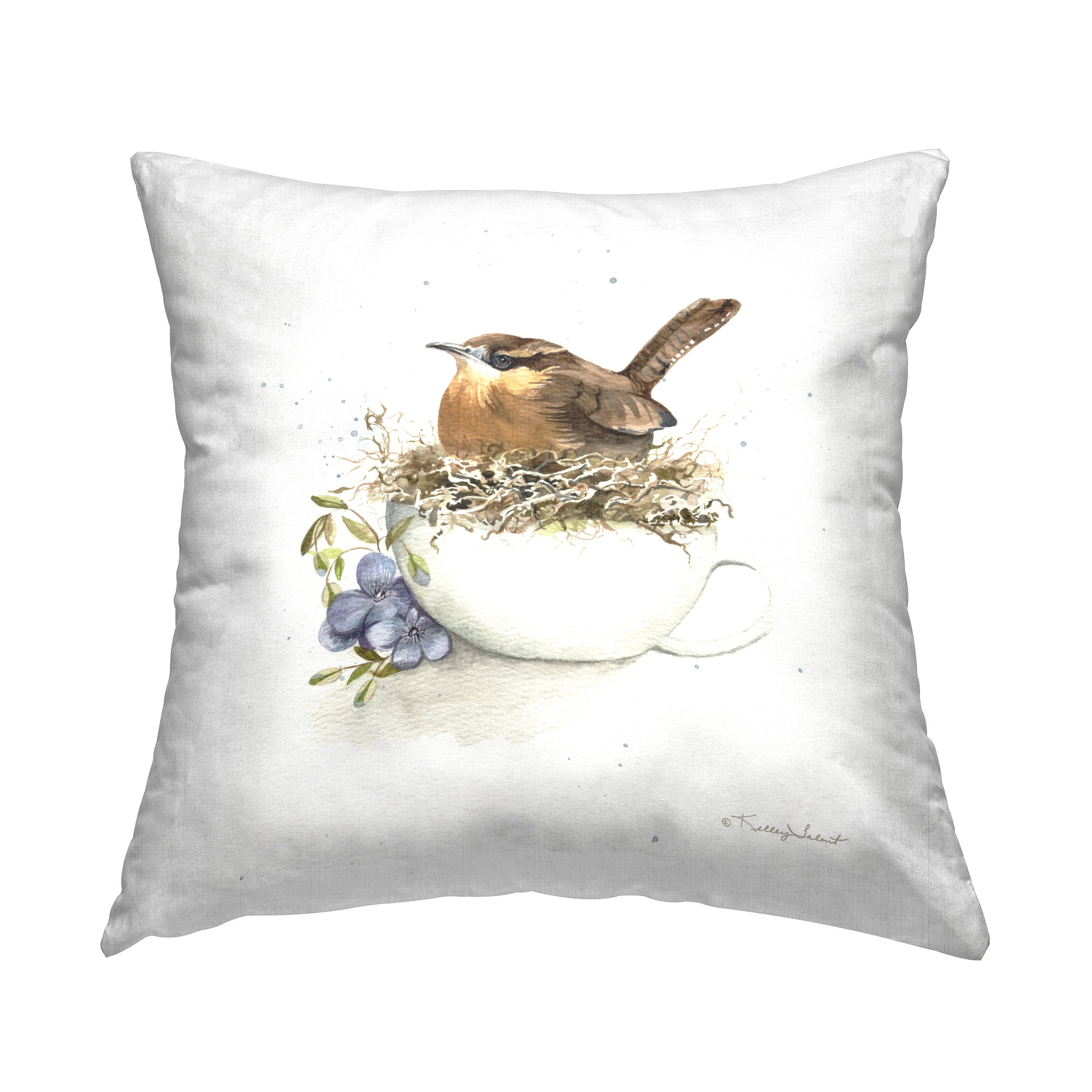 Stupell Industries Brown Bird On Teacup Nest Printed Throw Pillow ...