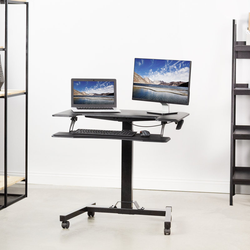 Vivo Black 36" Pneumatic Mobile Compact Desk & Reviews | Wayfair