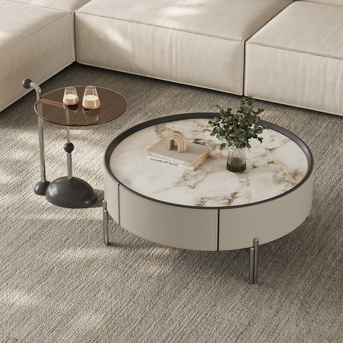 AWORET Round microcrystalline stone coffee table - Wayfair Canada
