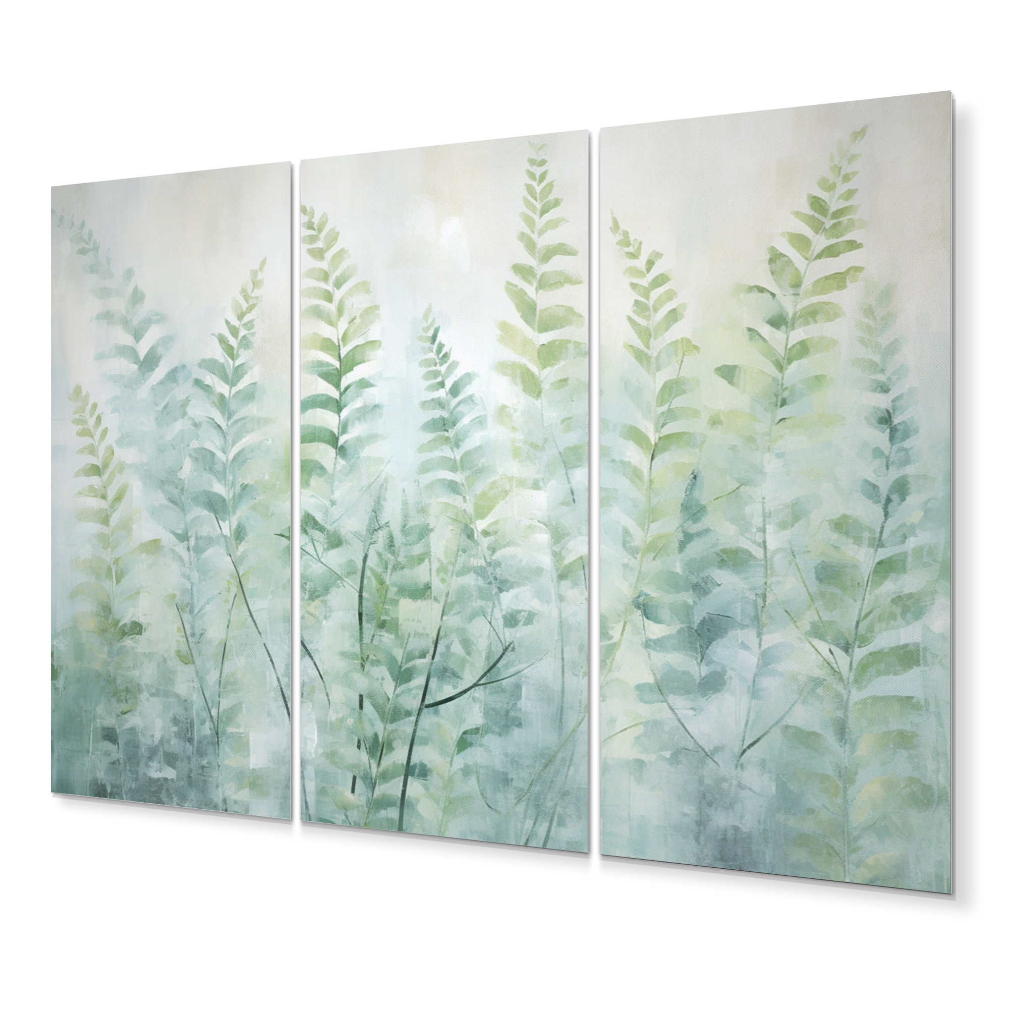 Design Art Green White Serene Ferns I - Abstract Botanicals Metal Wall ...