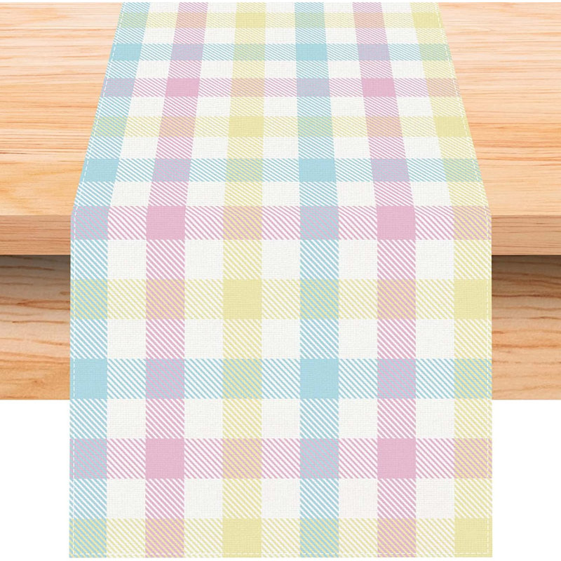 Gracie Oaks Taleiyah Rectangular Plaid Easter Linen Table Runner | Wayfair