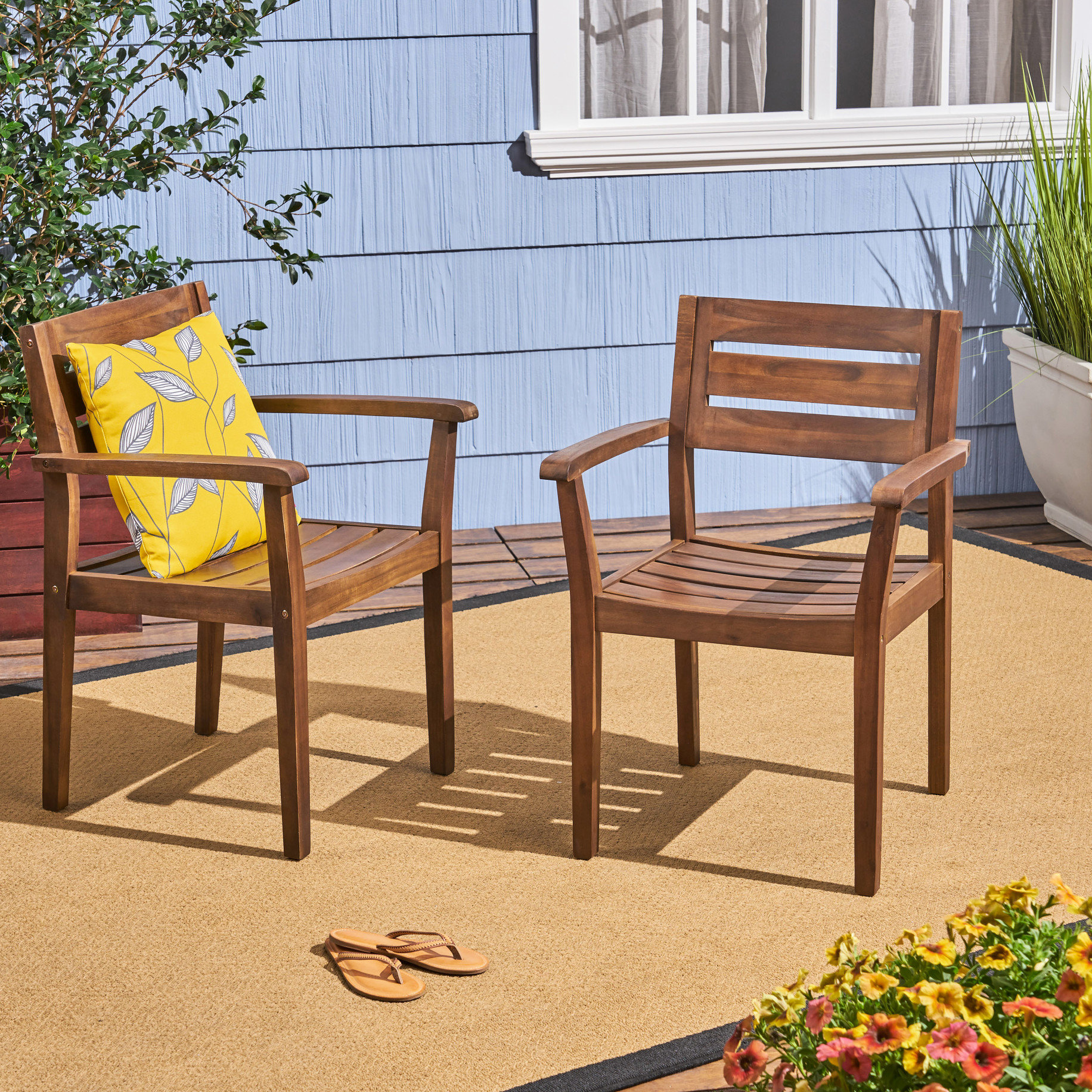 Hokku Designs Dining Chair (2 Chairs), Dark Brown Wood For Outdoor ...