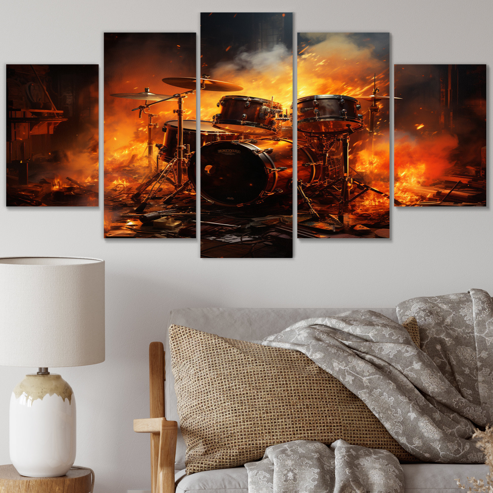 Latitude Run® Orange Black Fire Drums Tools Music I - Music Metal Wall ...