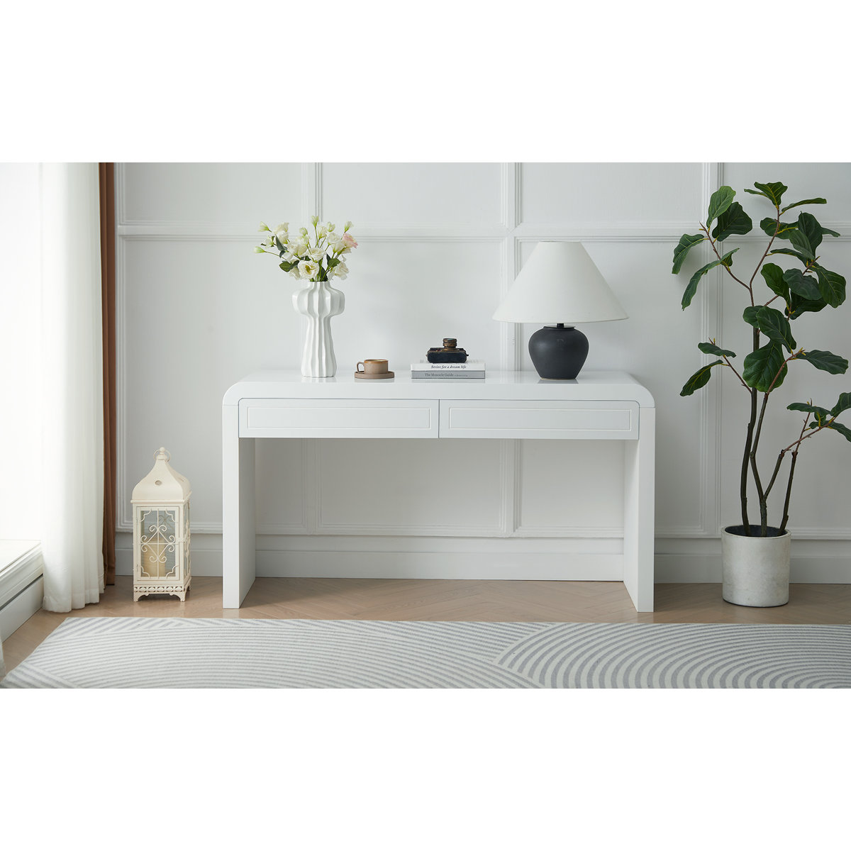 NFusion Caro Modern MDF Console Table With Curved Corners And 2 Drawers ...