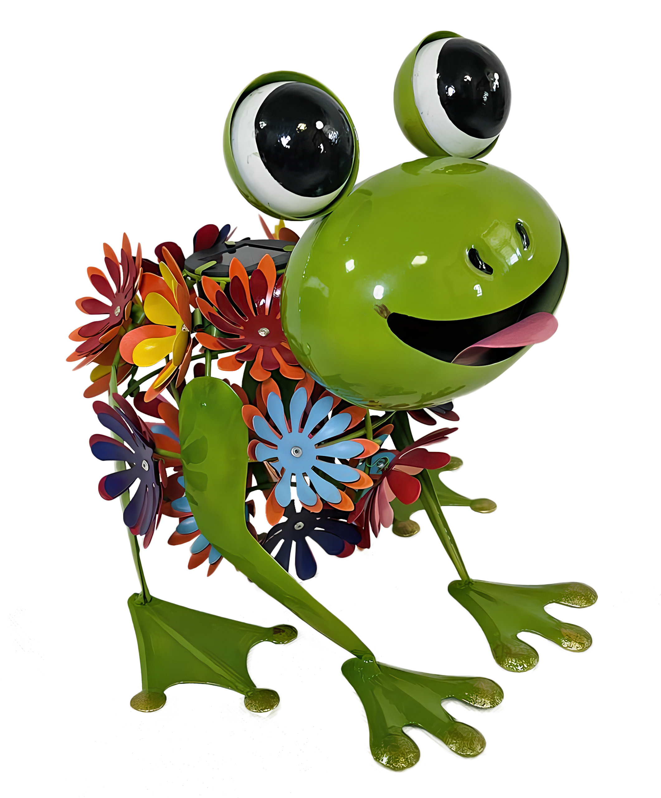 Continental Art Center Solar Lighted Frog Statue with Flower Body ...
