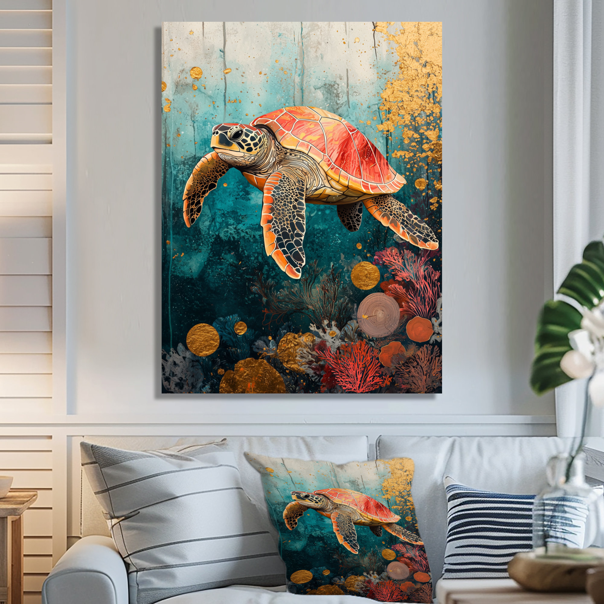 Ivy Bronx Aquarium Colorful With Turtle Above A Coral I - Modern Metal ...