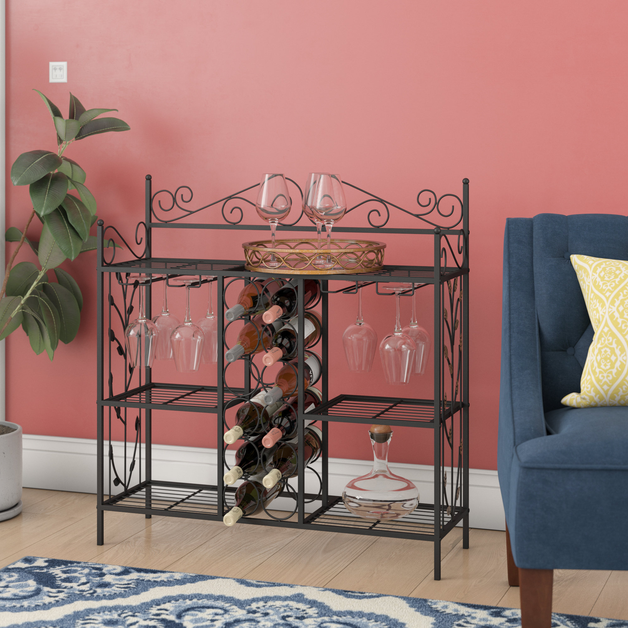 Alcott Hill® Metal Console Table 12 Bottle Wine Rack, Liquor Bar ...