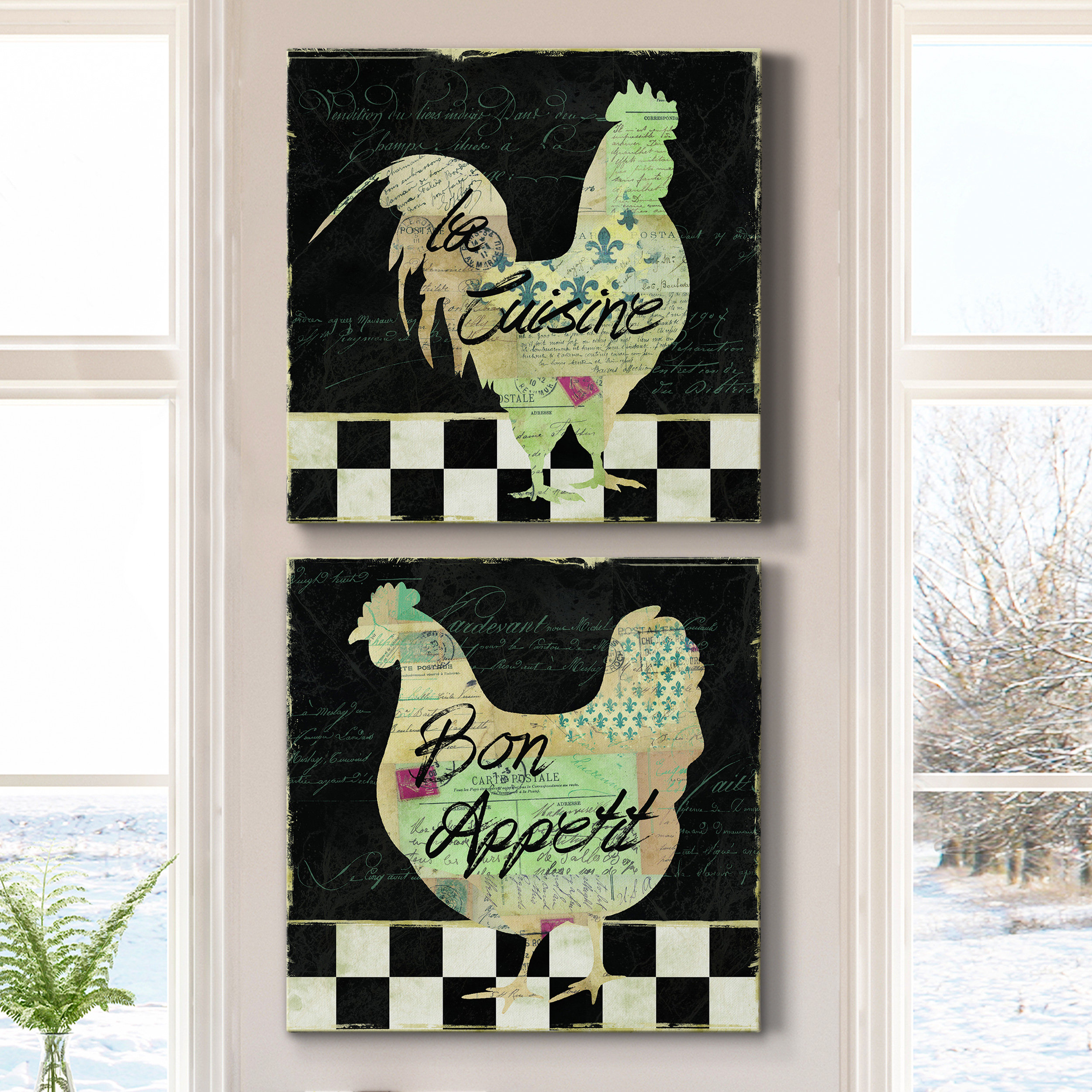 August Grove® French Rooster - 2 Piece Graphic Art Set on Canvas | Wayfair