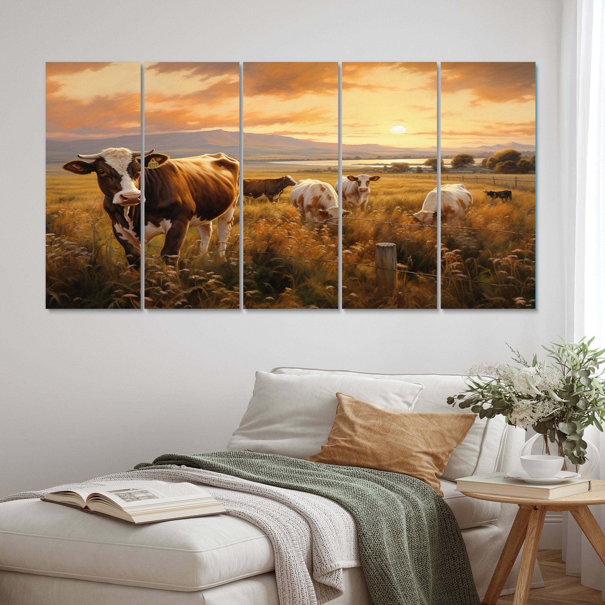 DesignArt Cows At Farm Landscape V - Animals Metal Wall Art Set 5 ...
