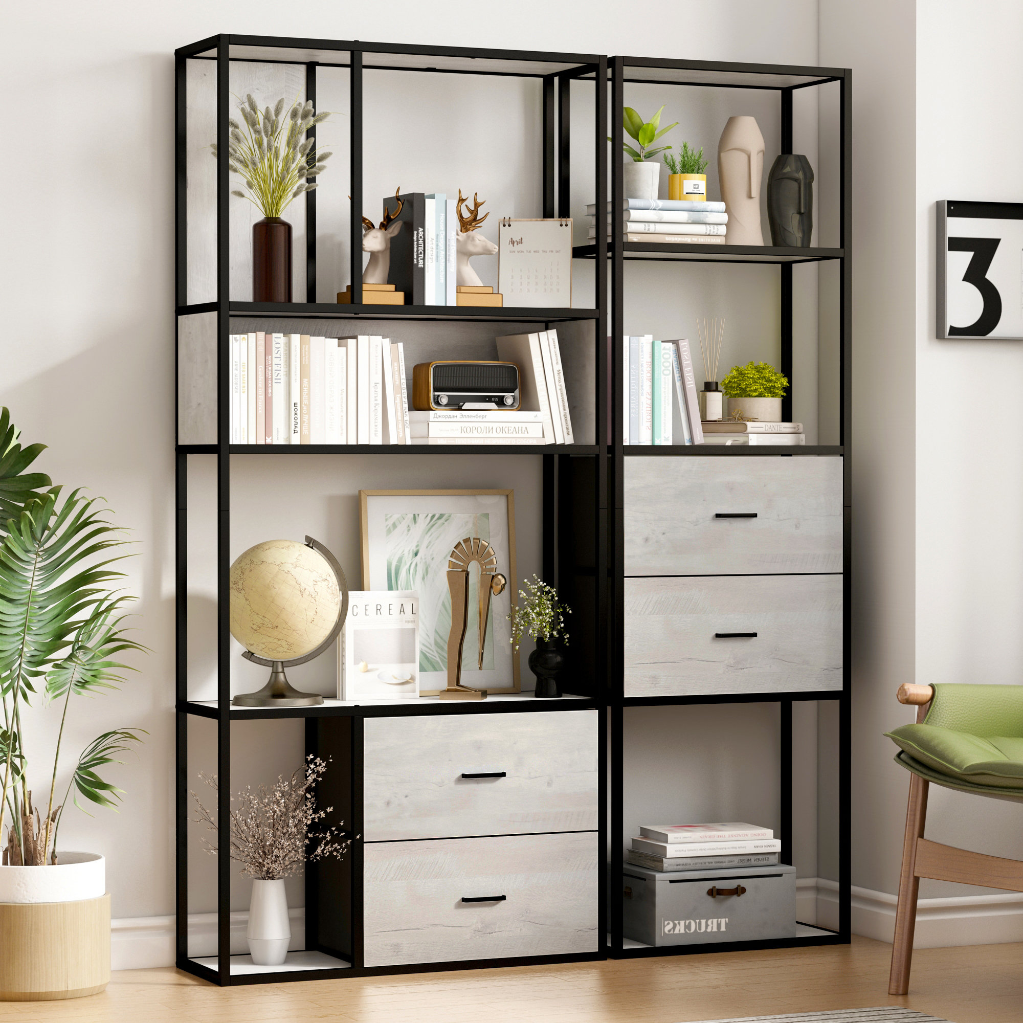 17 Stories Zela 2 Piece Geometric Storage Bookcase | Wayfair