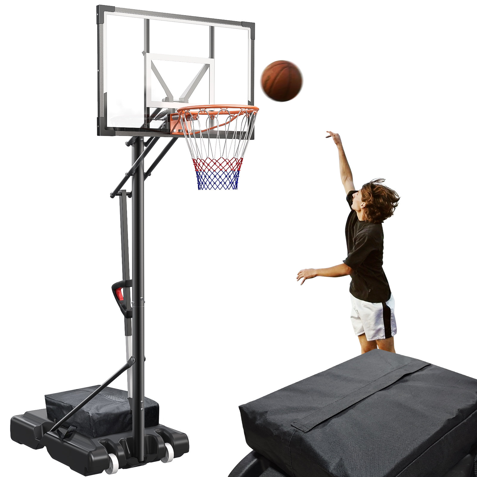 Dayago Adjustable Height 44" W Portable Full-Size Basketball Hoop ...