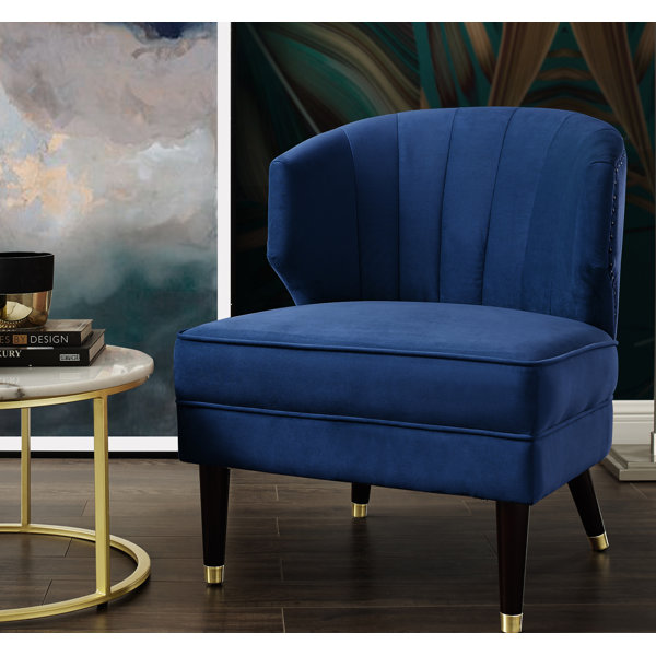 Nicole Miller Cybele Velvet Channel Back Accent Chair with Cherry Leg ...