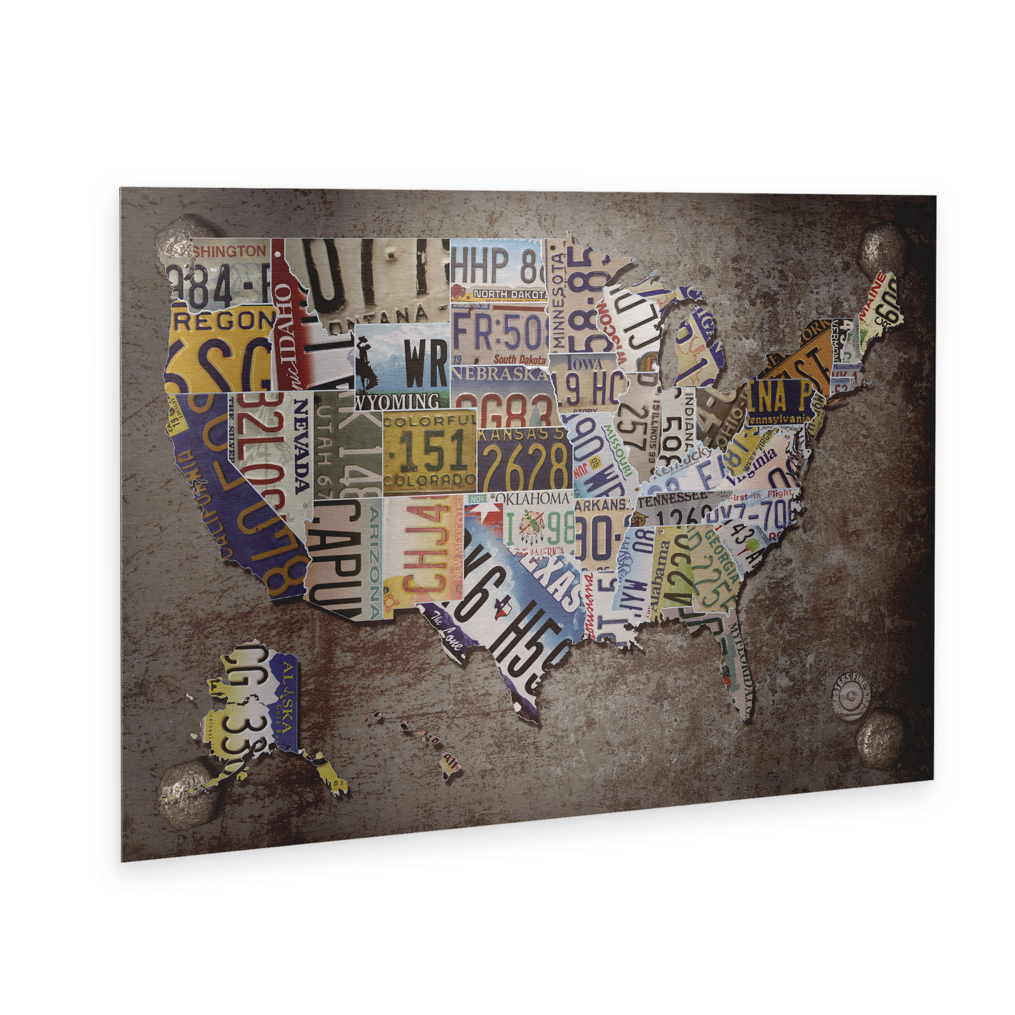 Trinx Masters Fine Art 'USA License Plate Map On Metal' Floating ...