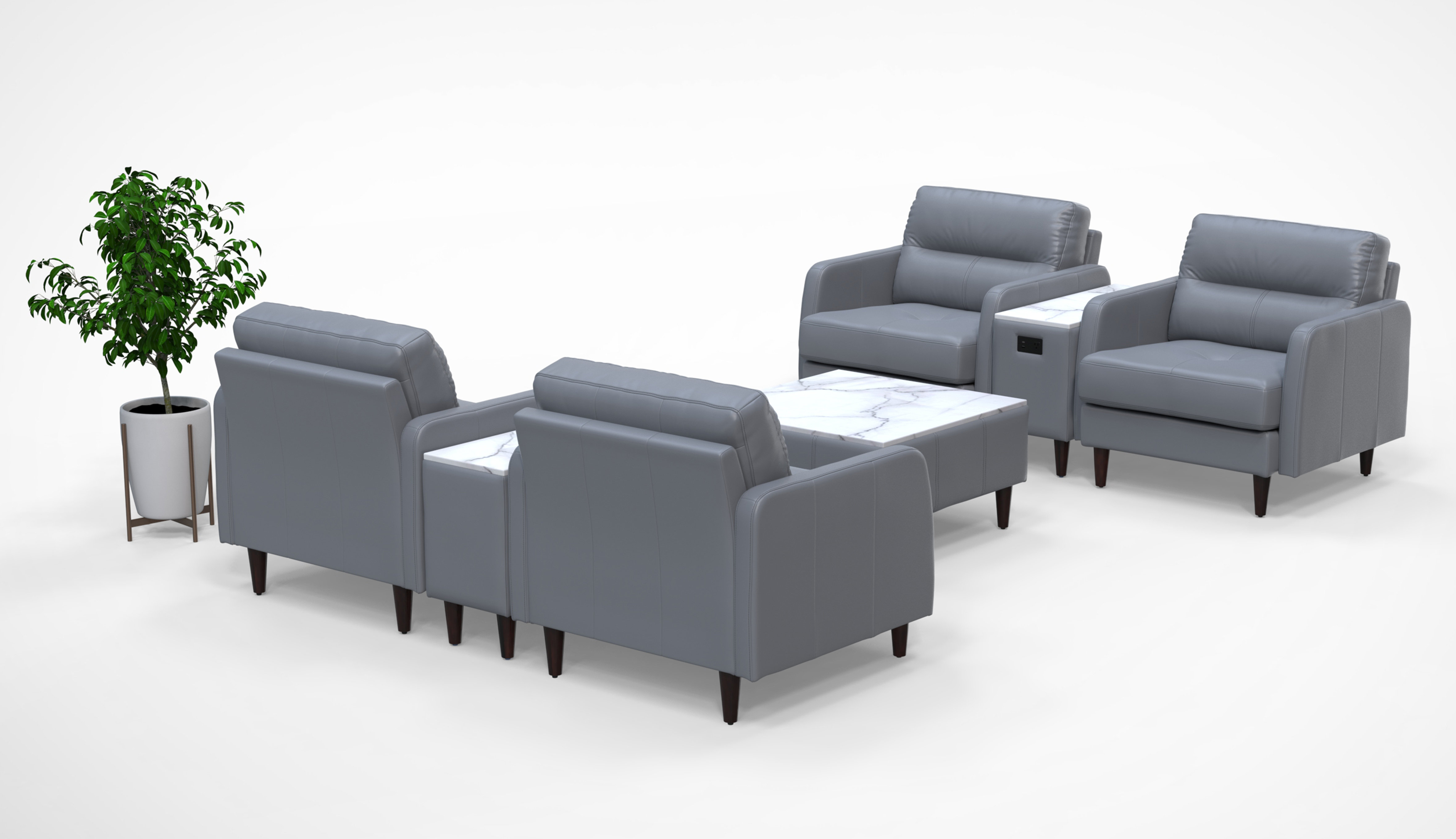 Reunion 4 Person Waiting Room Reception Chairs Set 100% Genuine Leather ...