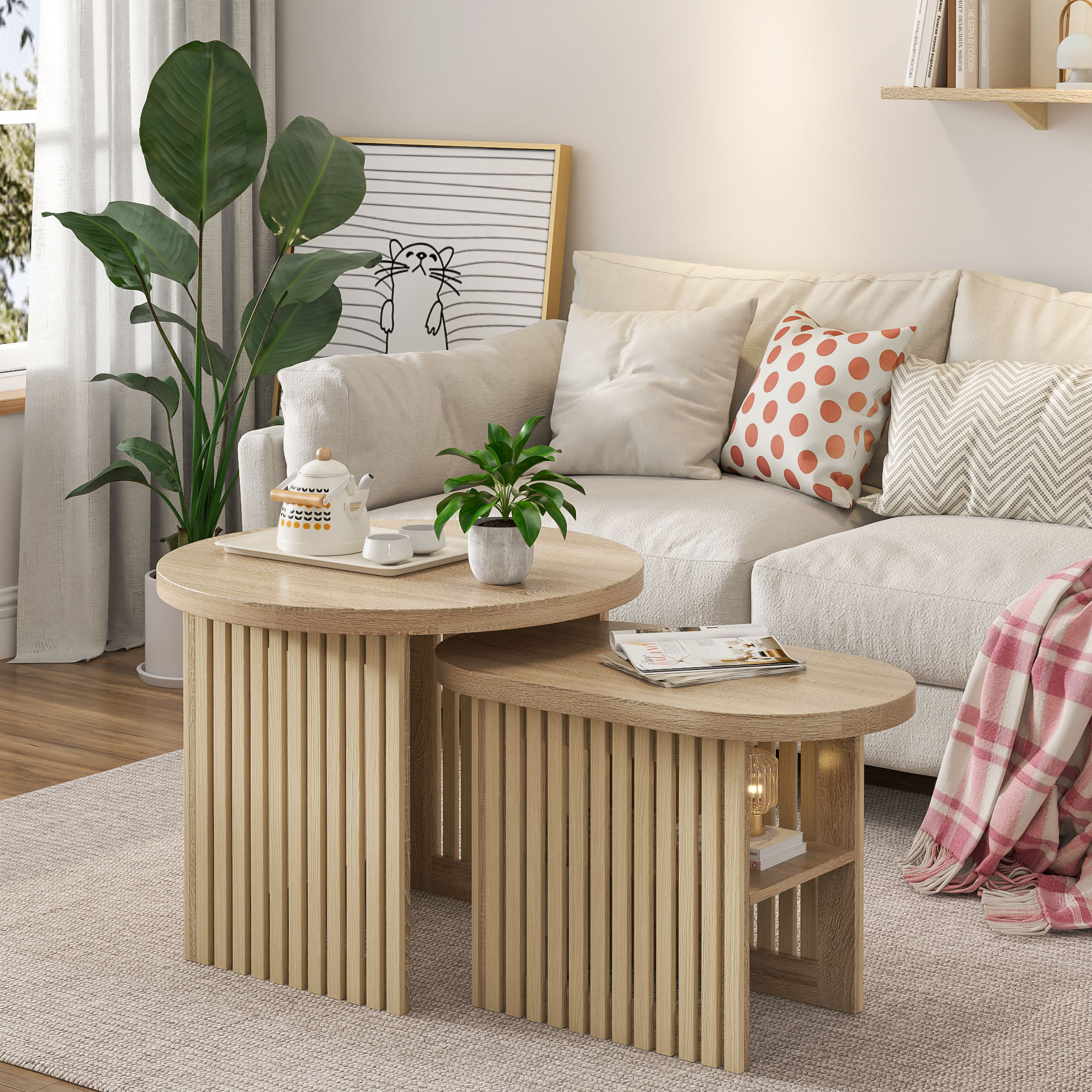 Ebern Designs Amiyas 10 - Nesting Coffee Table, 2 Piece Round Fluted ...