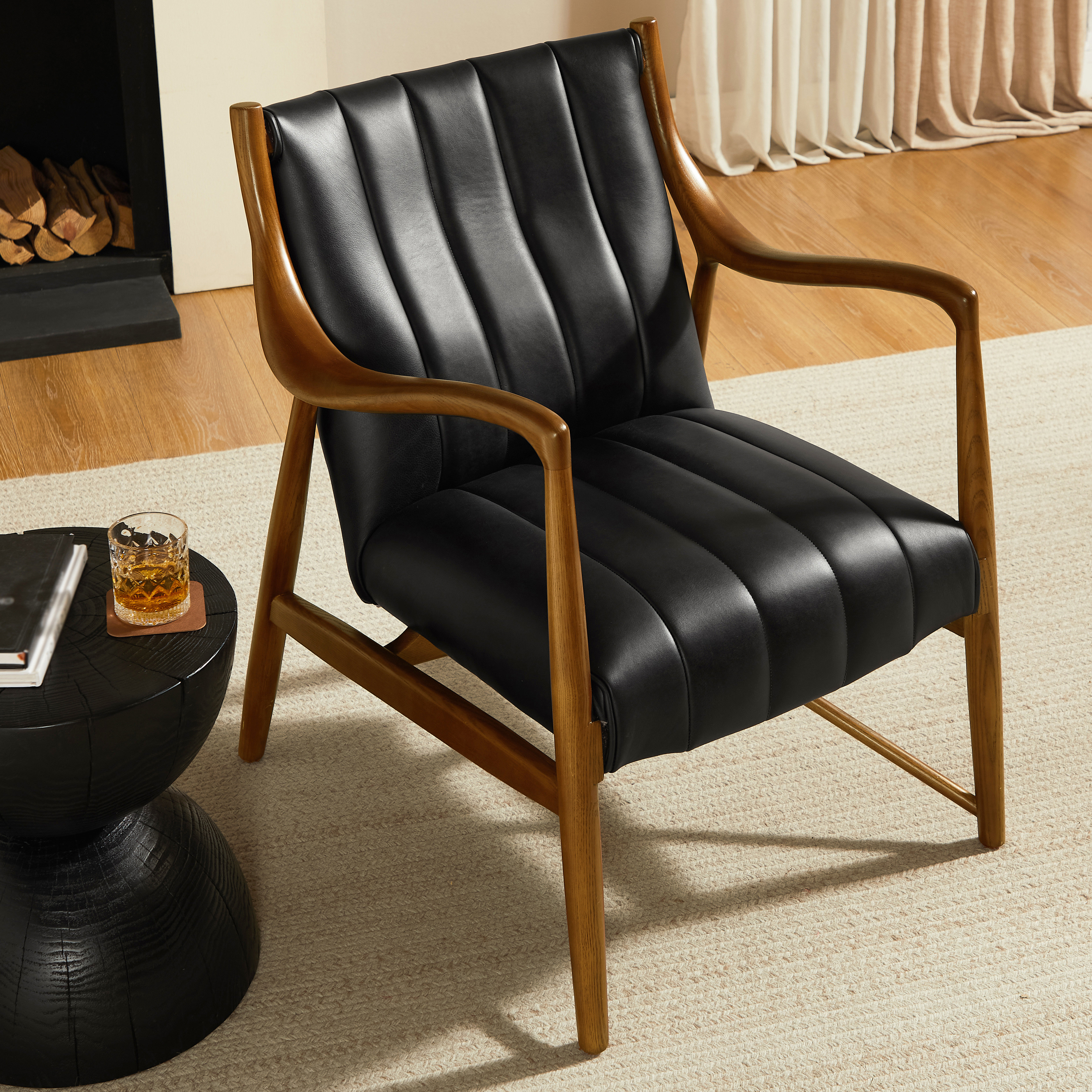 Corrigan Studio® Genuine Leather Upholstered Tufted Accent Armchair ...