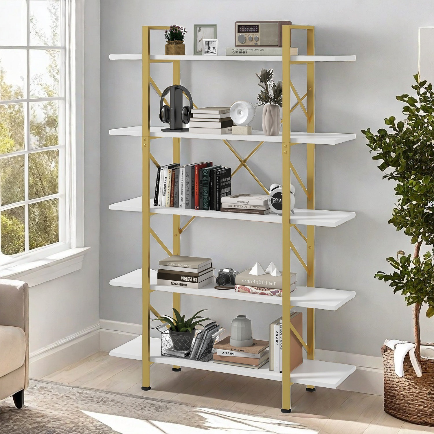 Mercer41 71'' H 5-Tier Wood Etagere Bookcase | Wayfair