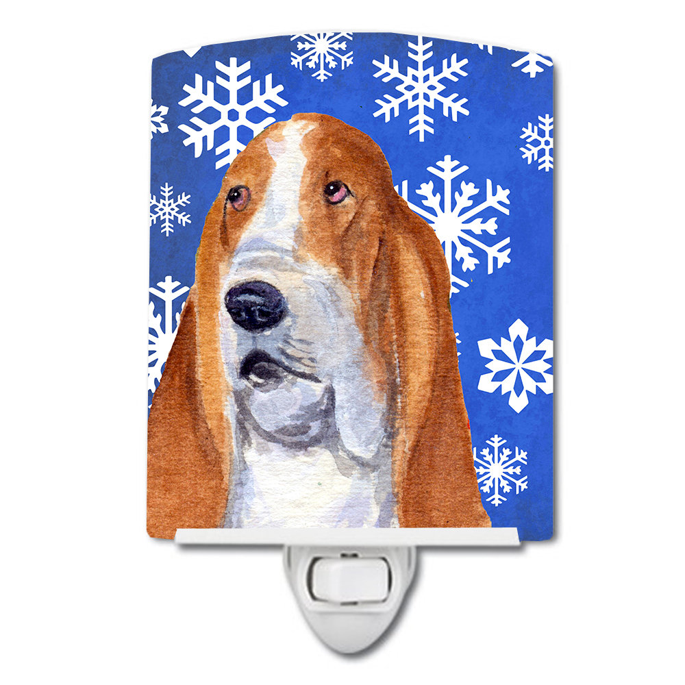 Caroline's Treasures Basset Hound Winter Snowflakes Holiday Ceramic ...