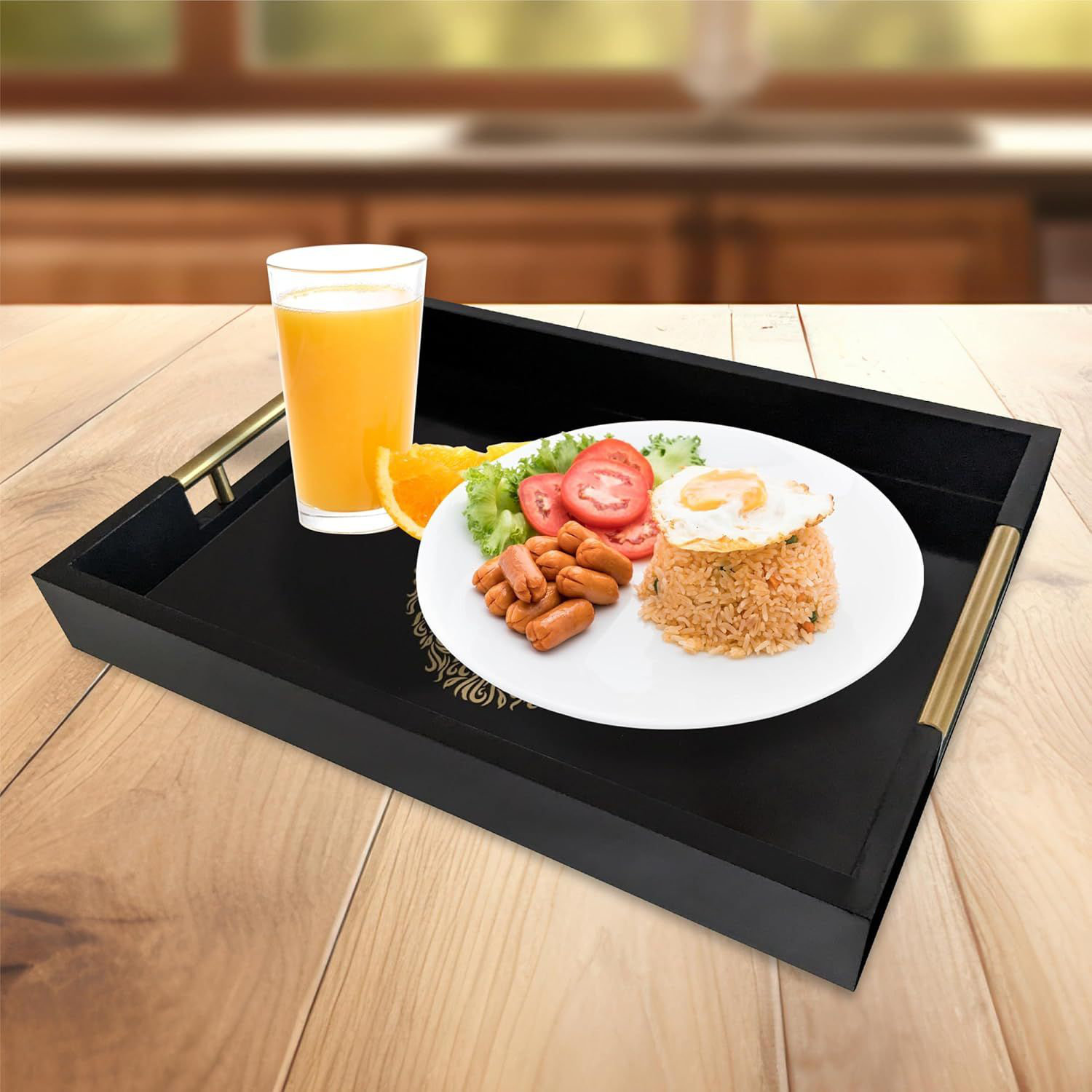 Bungalow Rose Modern serving tray with lion design bench tray, black ...