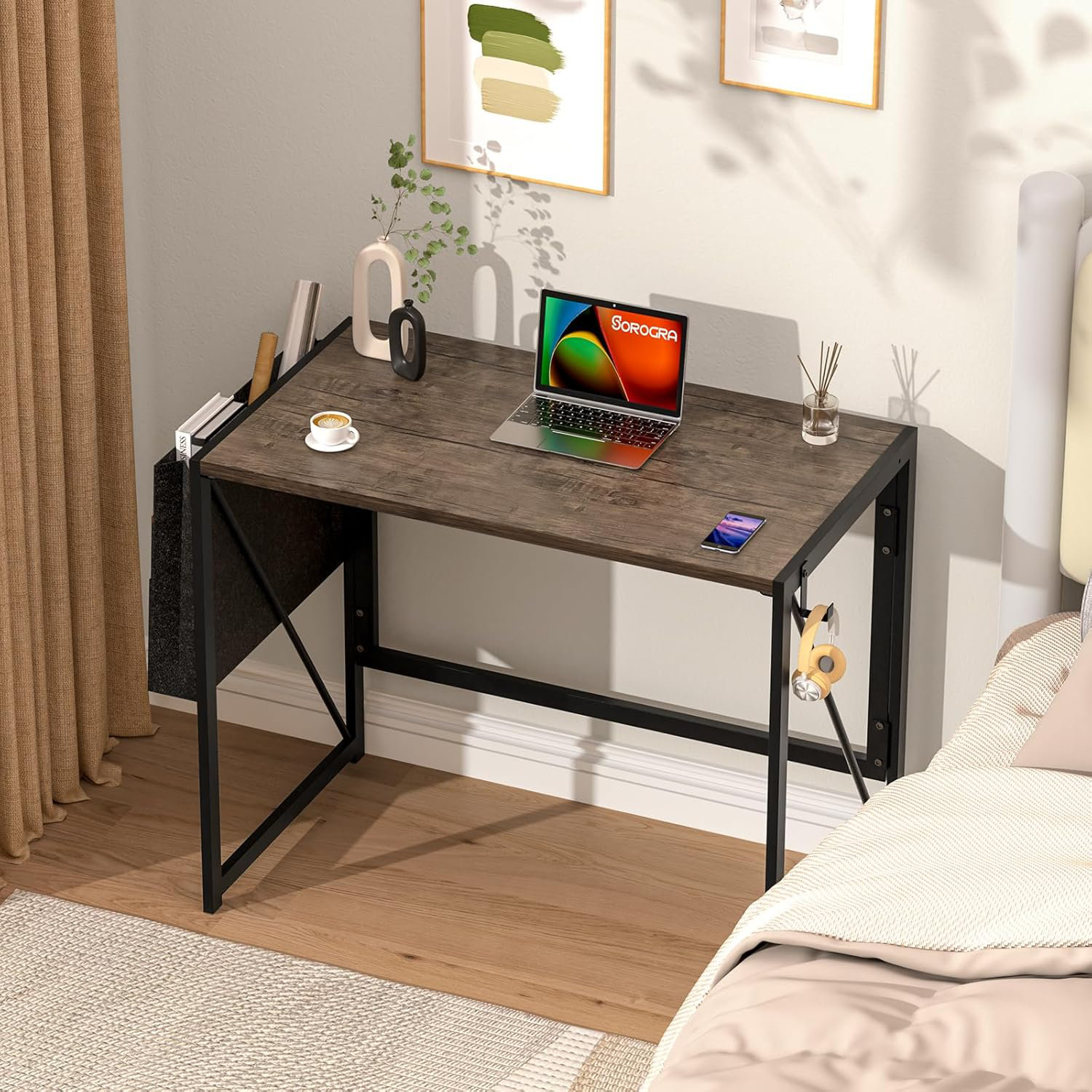 MAGBIX Folding Desk, Small Foldable Desk 31.5 Inch For Small Space ...