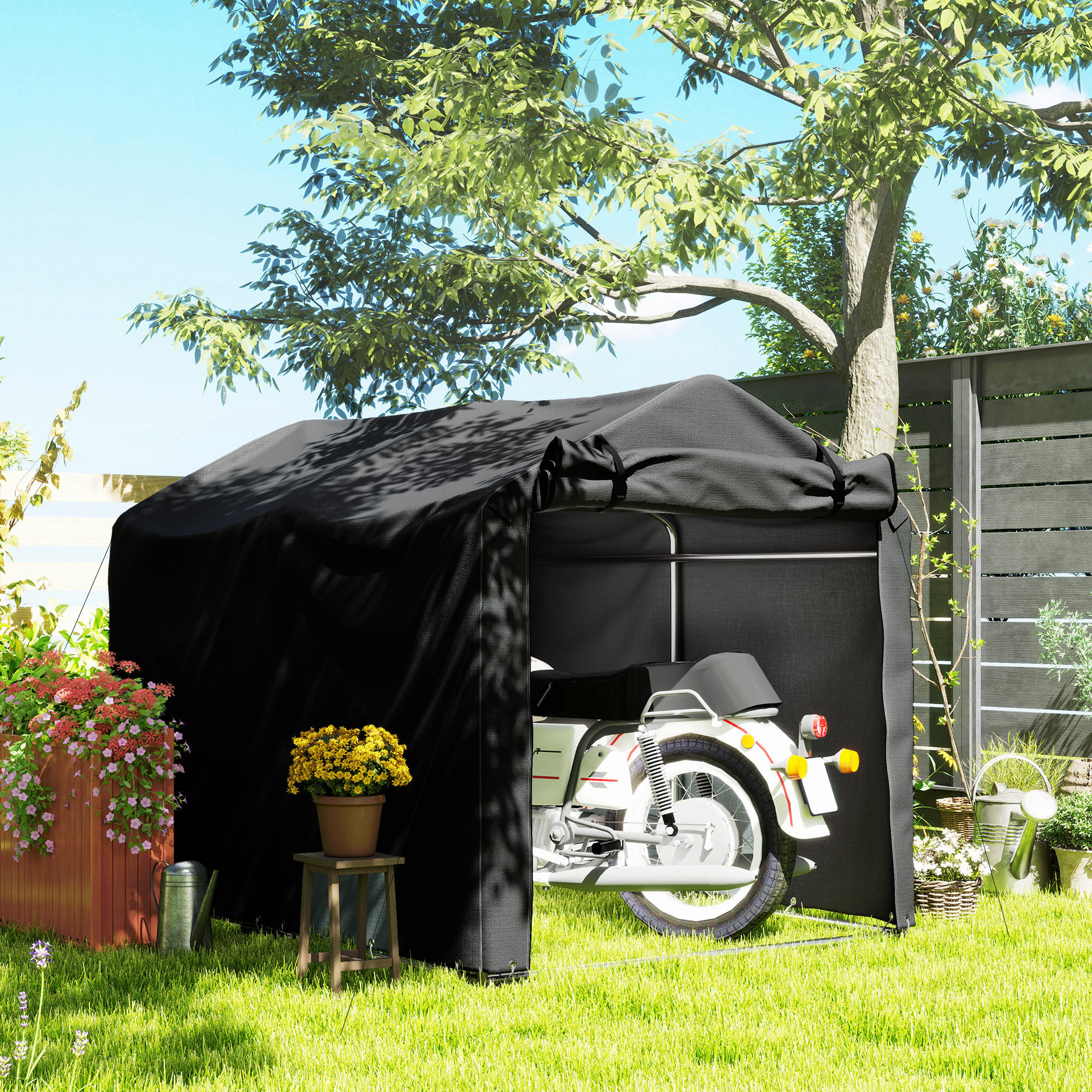 Outsunny Outdoor Shelter, Motorcycle Tent w/Roll-up Zipper Door, Black ...