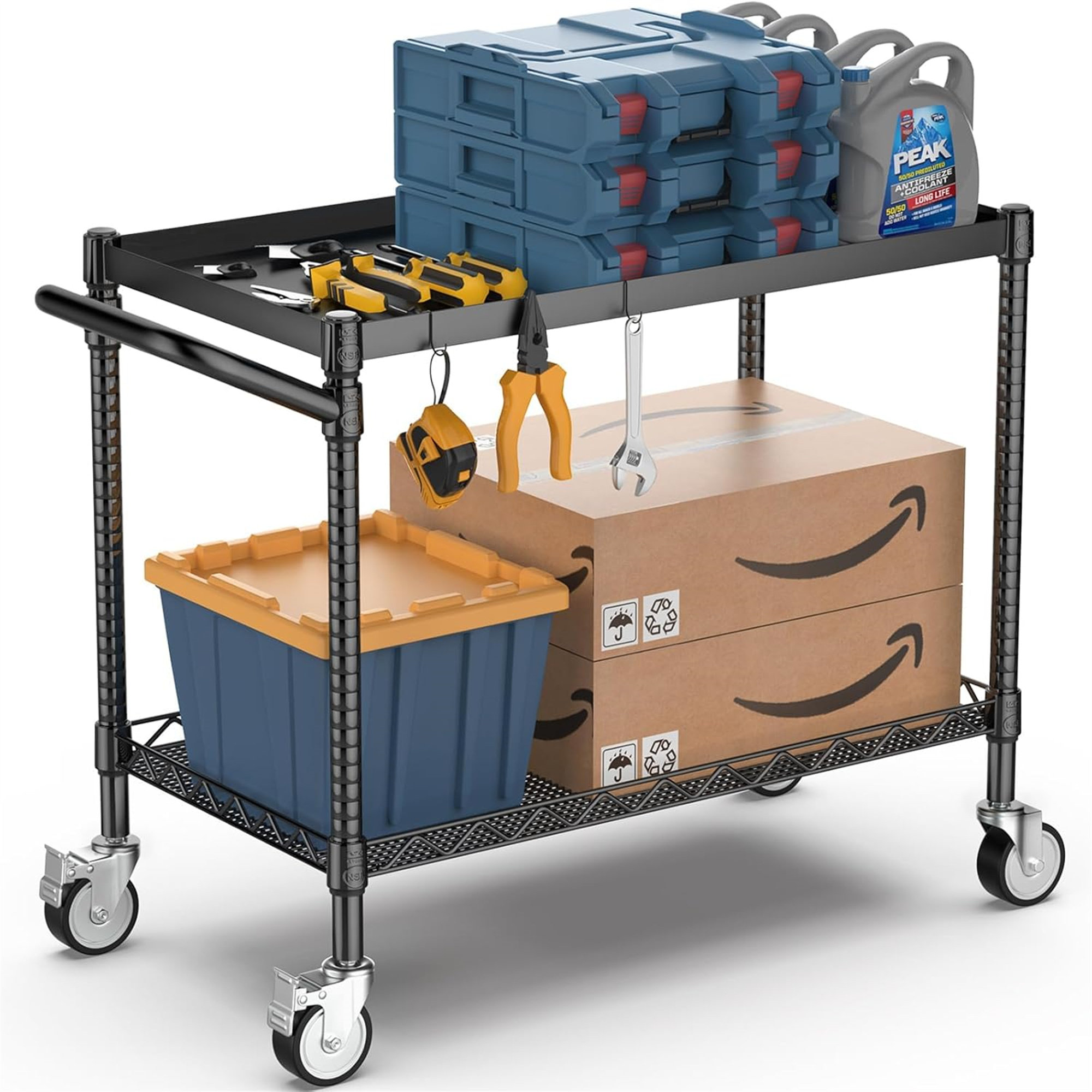SUBORM 2 Tier Utility Cart with Wheels, 900LBS Capacity Heavy Duty ...