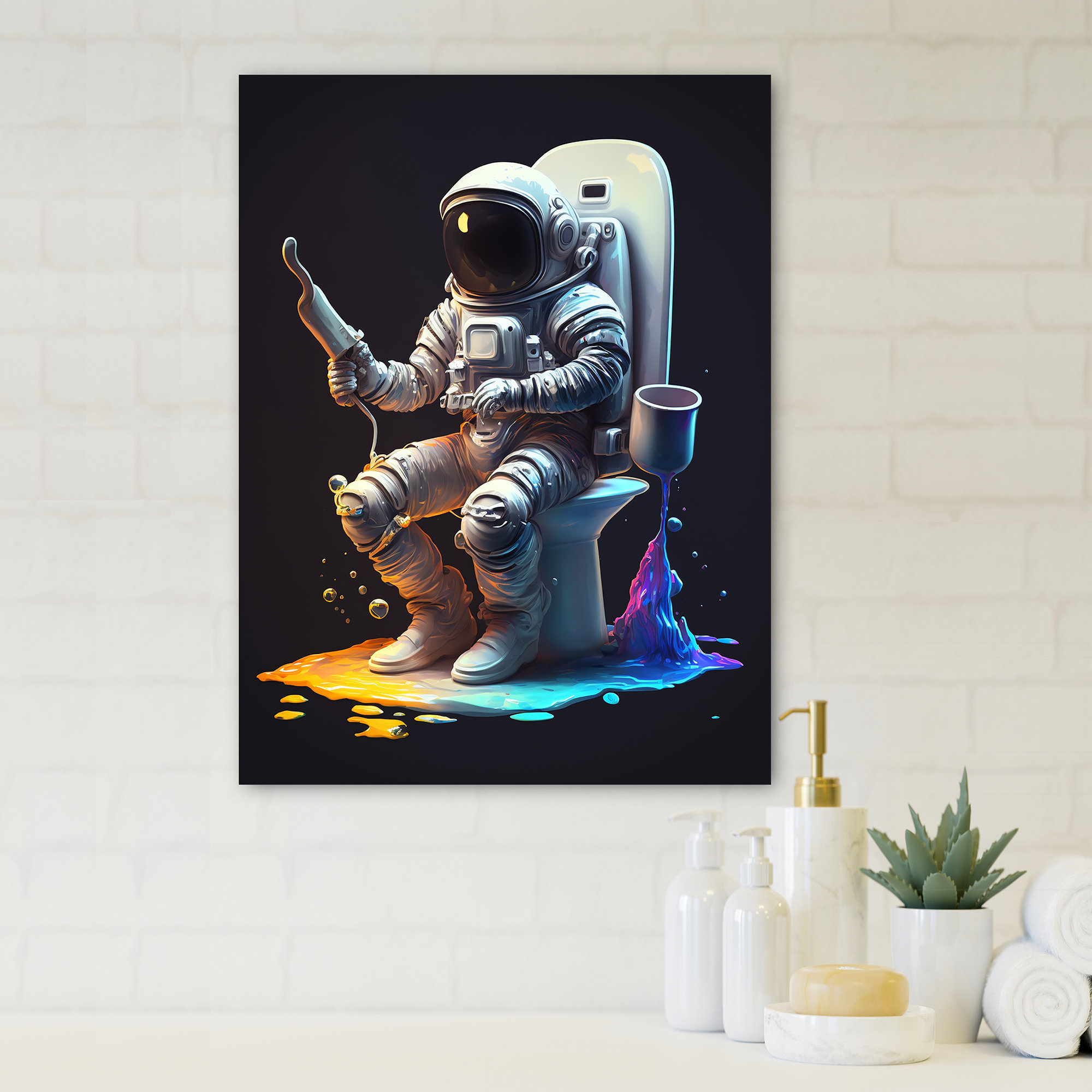 Trinx Astronaut Sitting On The Toilet III - Outer Space Canvas Wall Art ...